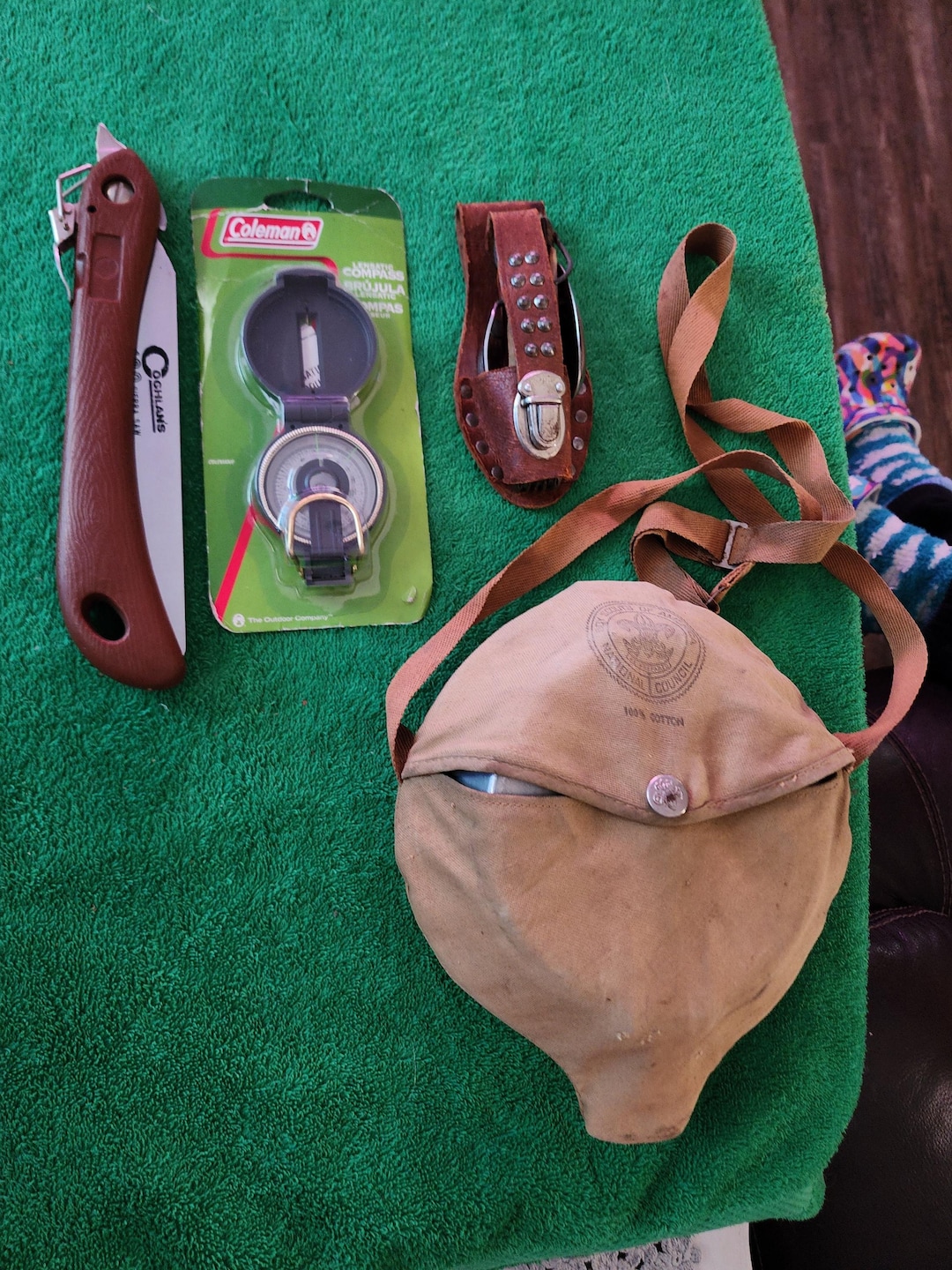 Boy Scouts 5 Piece Cook Ware Set W/case, Coleman Compass, Coghlan's Saw ...