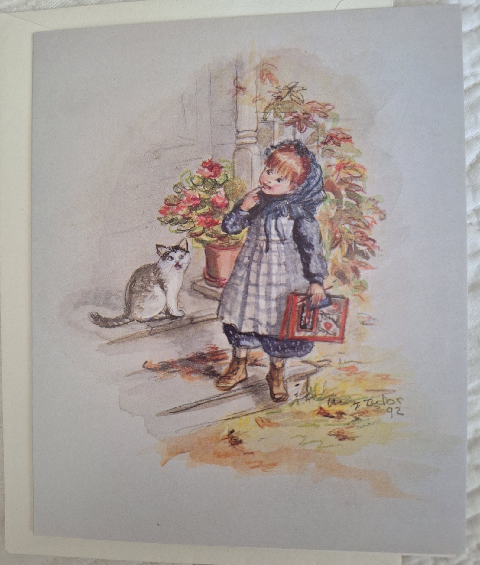 Blank Sweet Tasha Tudor Card ( 1993) Little Girl With Her Cat. - Etsy