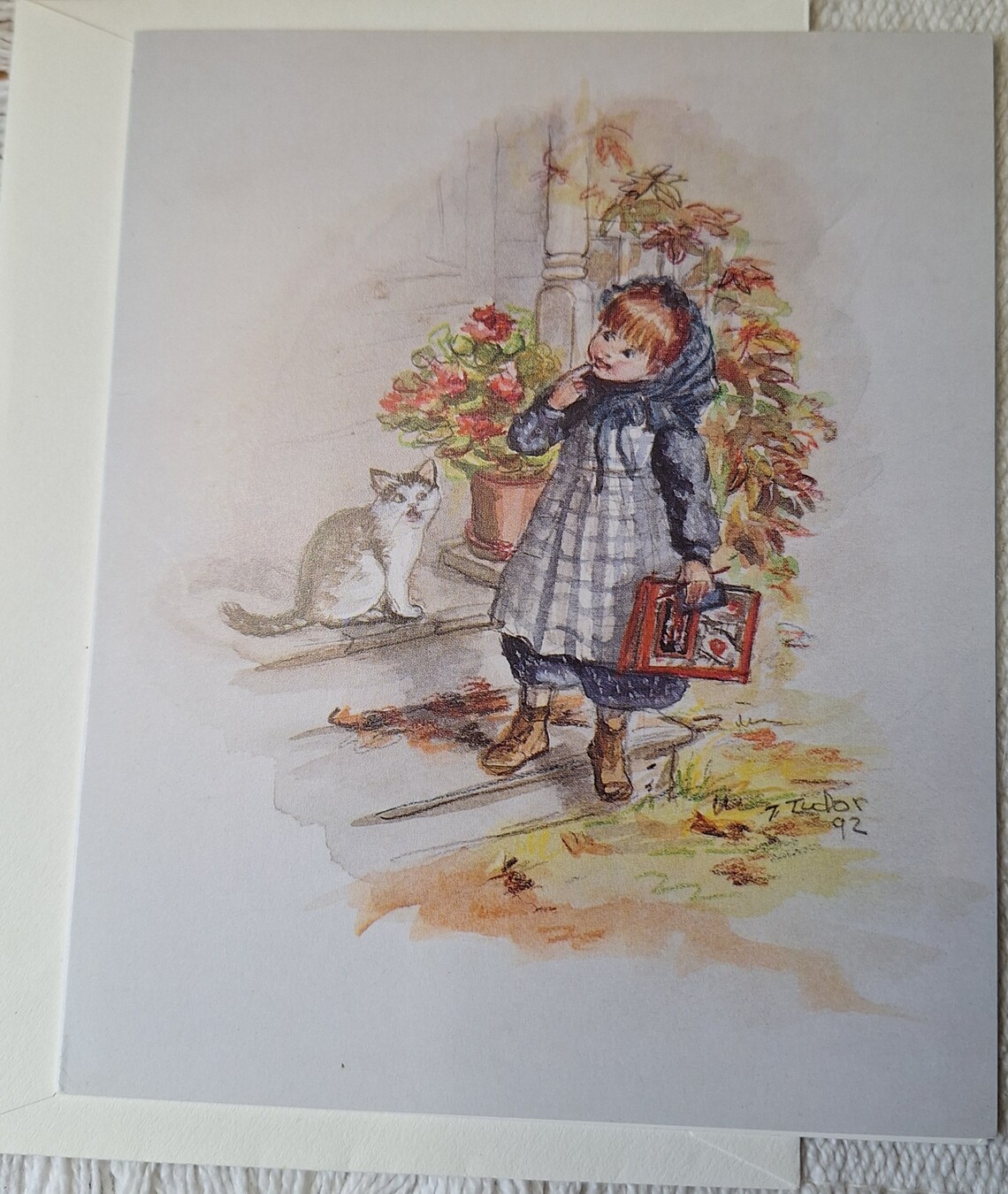 Blank Sweet Tasha Tudor Card 1993 Little Girl With Her Cat. - Etsy