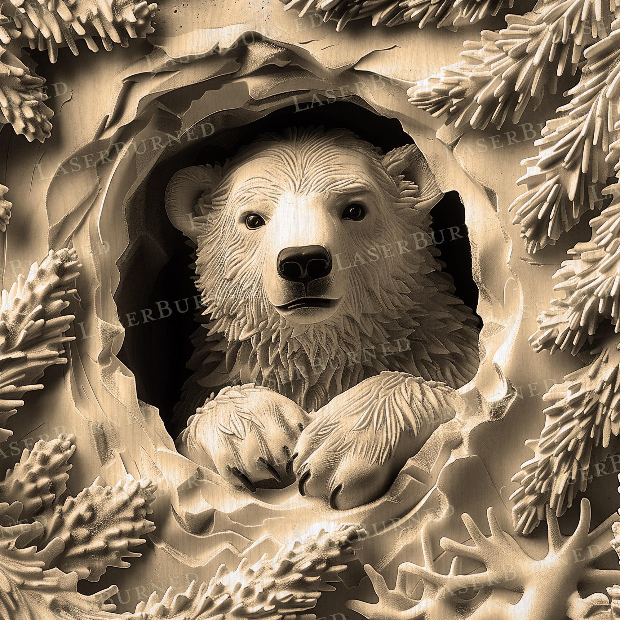 Laser Engrave PNG of a Polar Bear in Snow Burrow | 3D Illusion Burn ...