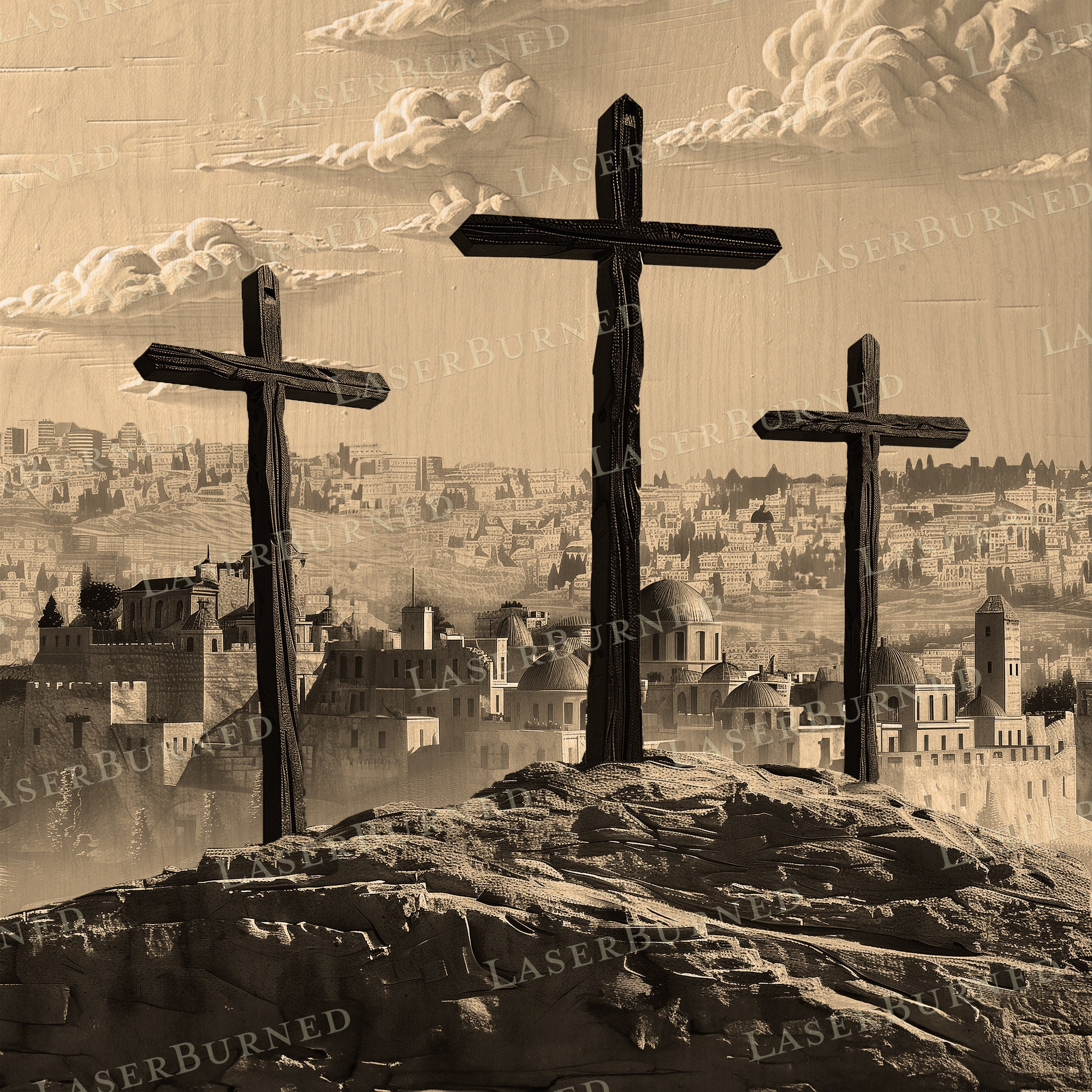 Laser Engrave PNG of the Three Crosses at Calvary | 3D Illusion Laser ...