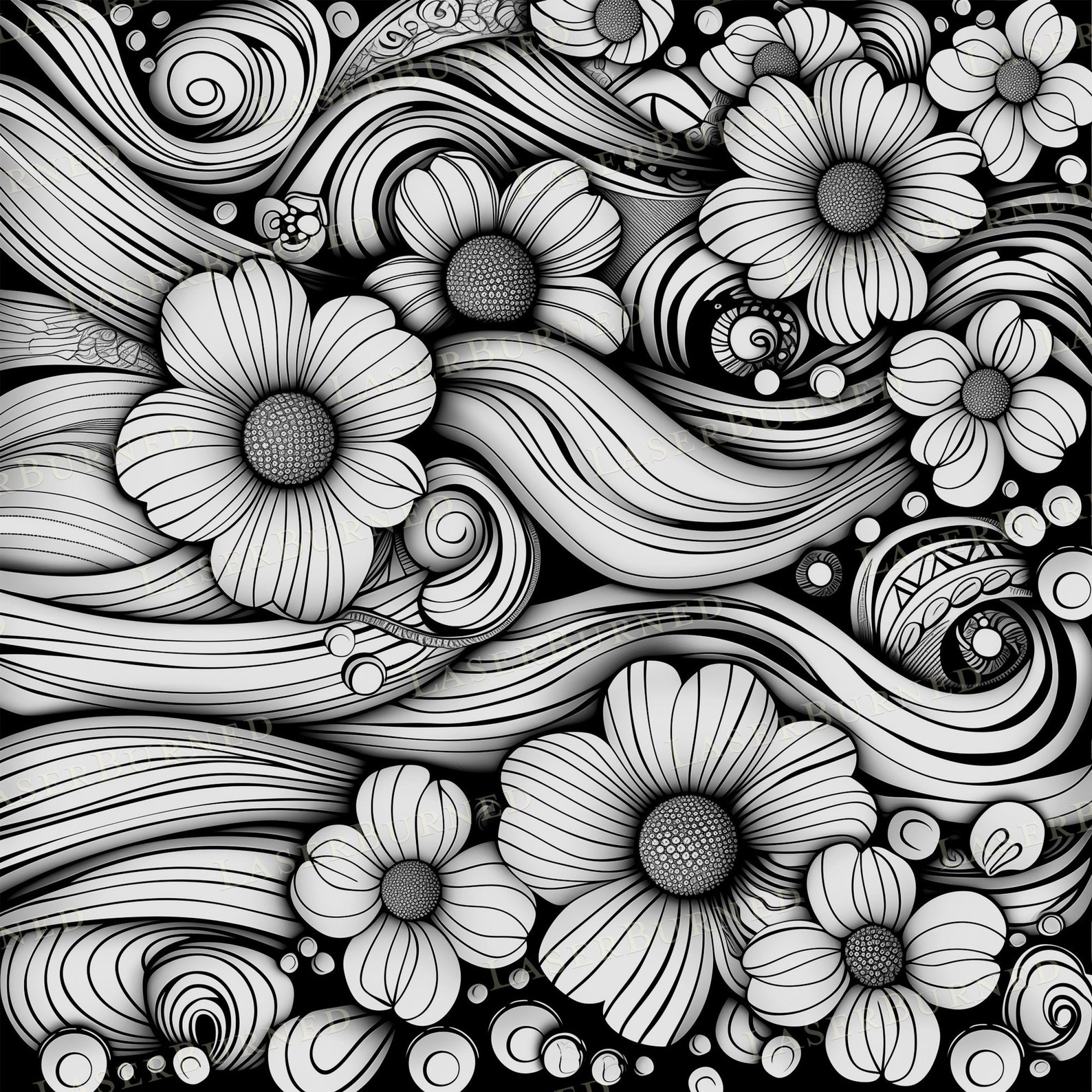 Laser Engrave PNG of a Tangle Flower Pattern | 3D Illusion Burn ...