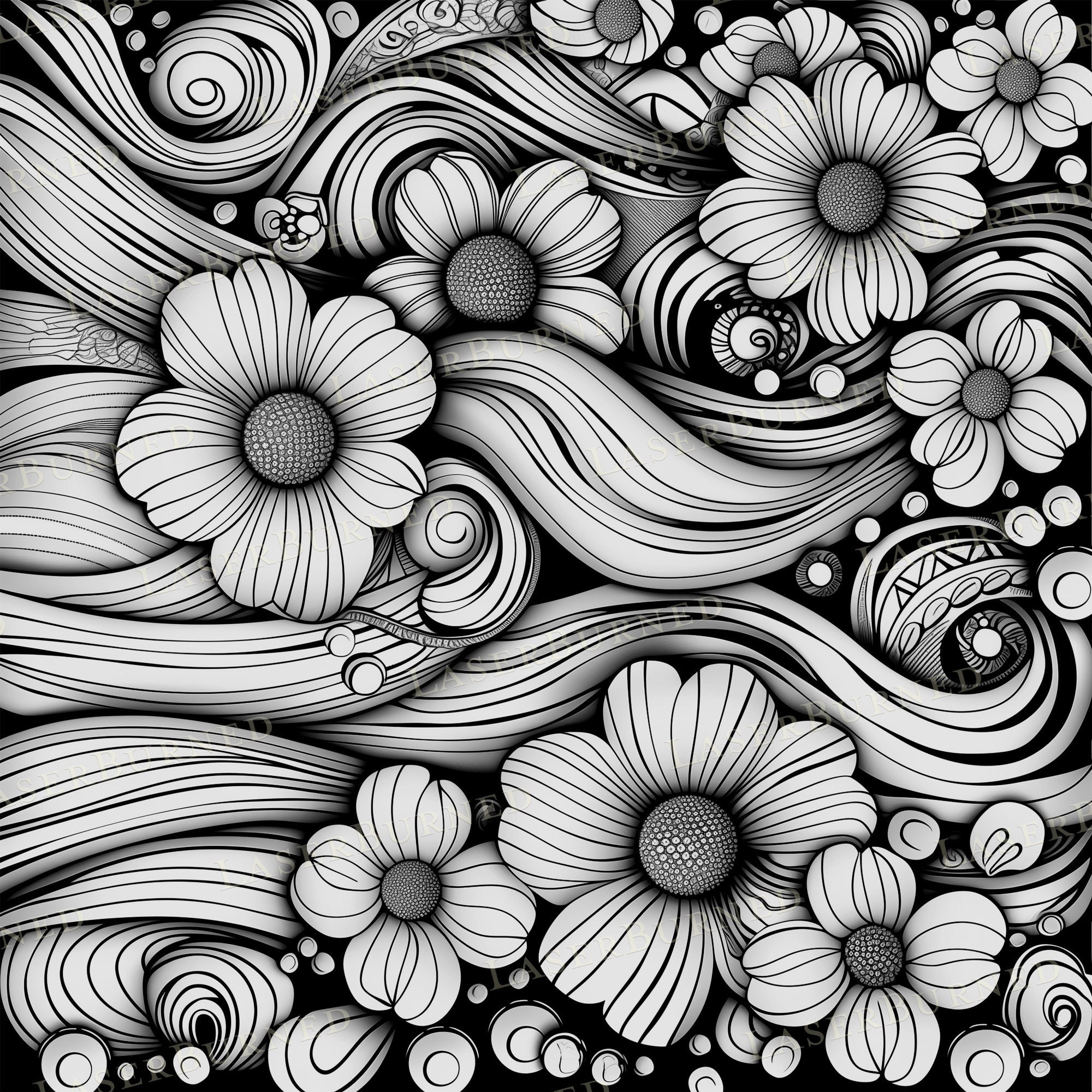 Laser Engrave PNG of a Tangle Flower Pattern | 3D Illusion Burn ...