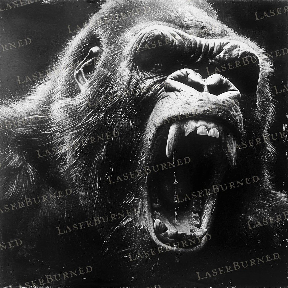 Laser Engrave PNG of a Roaring Ape 3D Illusion Burn Digital Files for ...