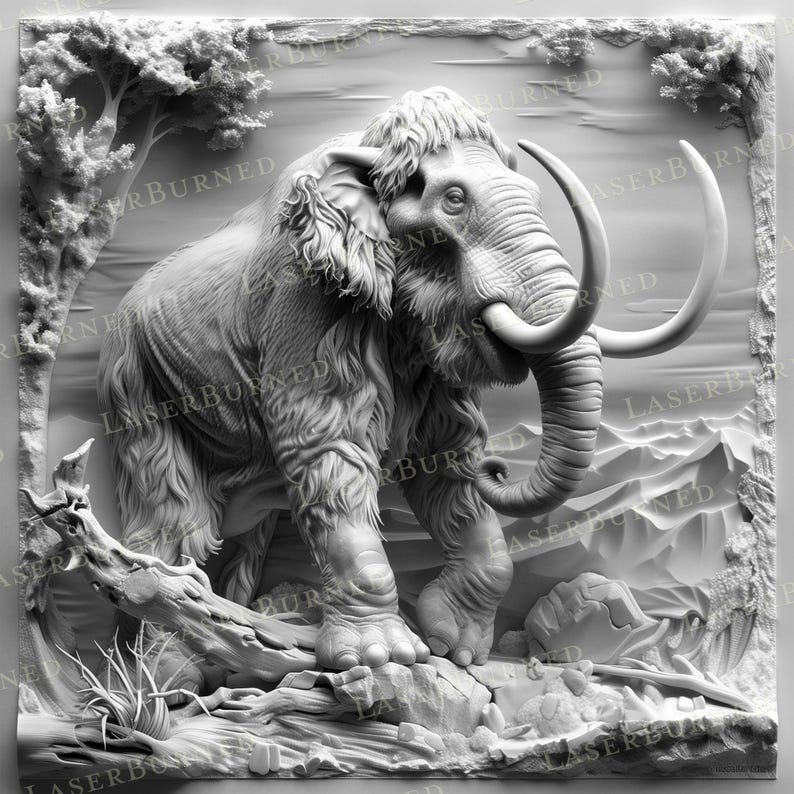Laser Engrave PNG of a Prehistoric Wooly Mammoth | 3D Illusion Burn ...