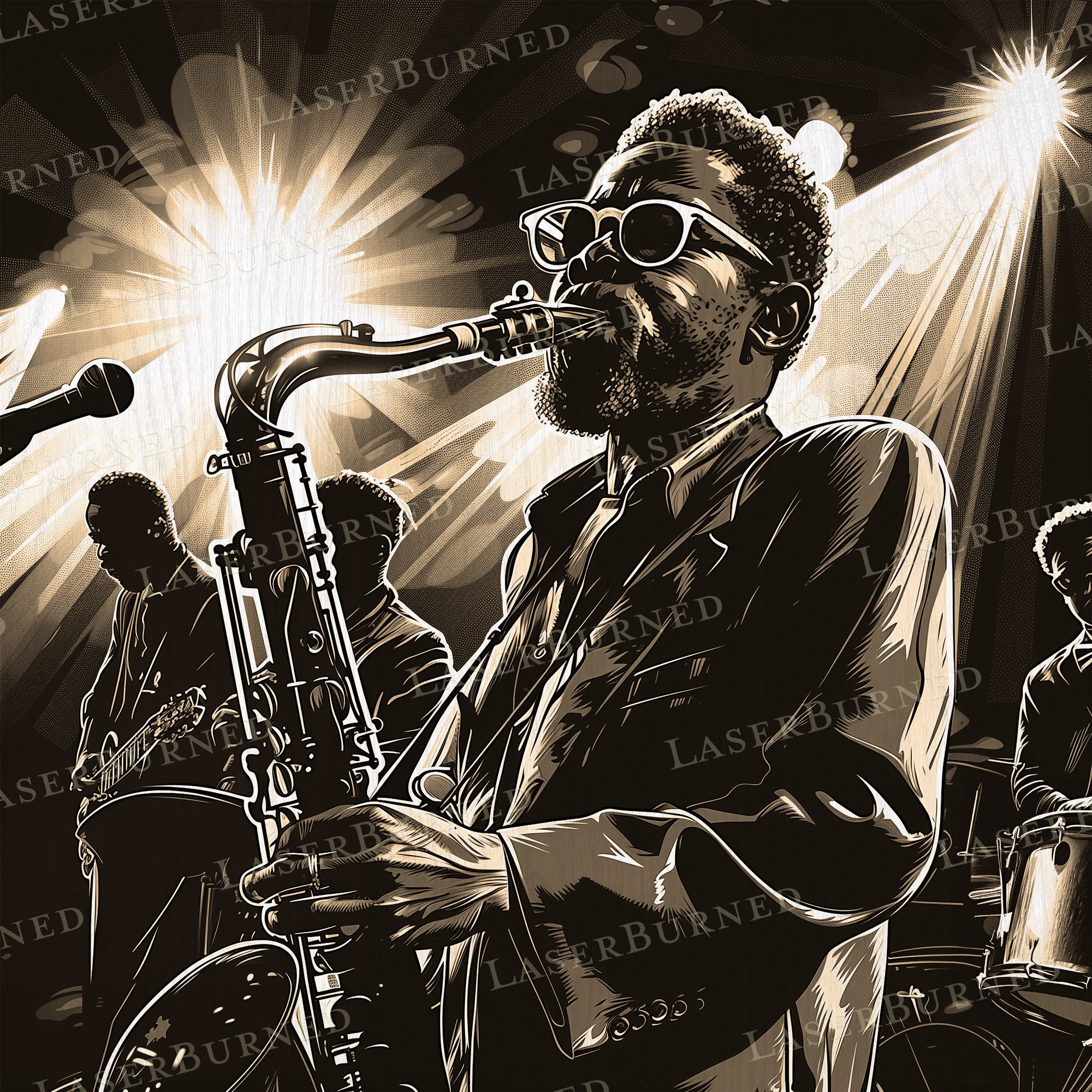 Laser Engrave PNG of a Jazz Saxophone Man | 3D Illusion Burn | Digital ...