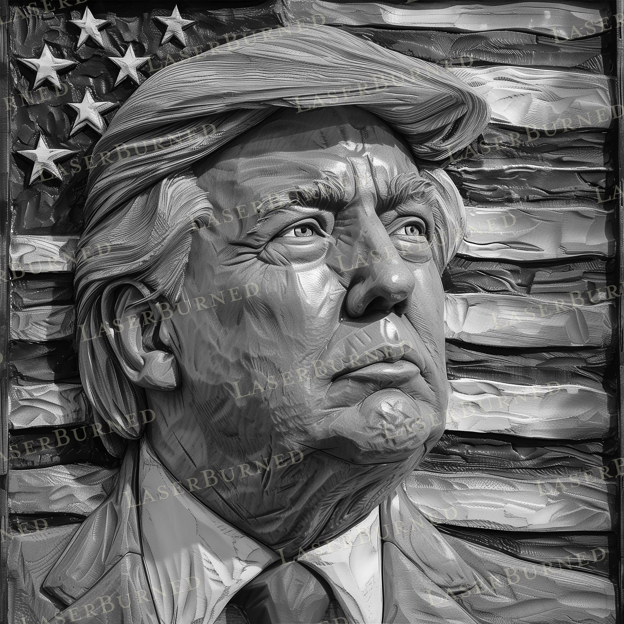 Laser Engrave PNG of President Trump With American Flag | 3D Illusion ...