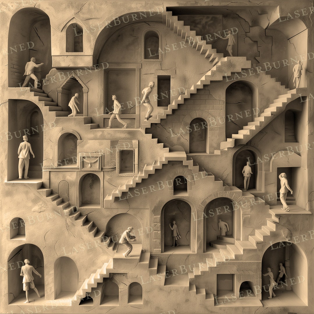 Laser Engrave PNG of an Escher Staircase to Nowhere | 3D Illusion Burn ...
