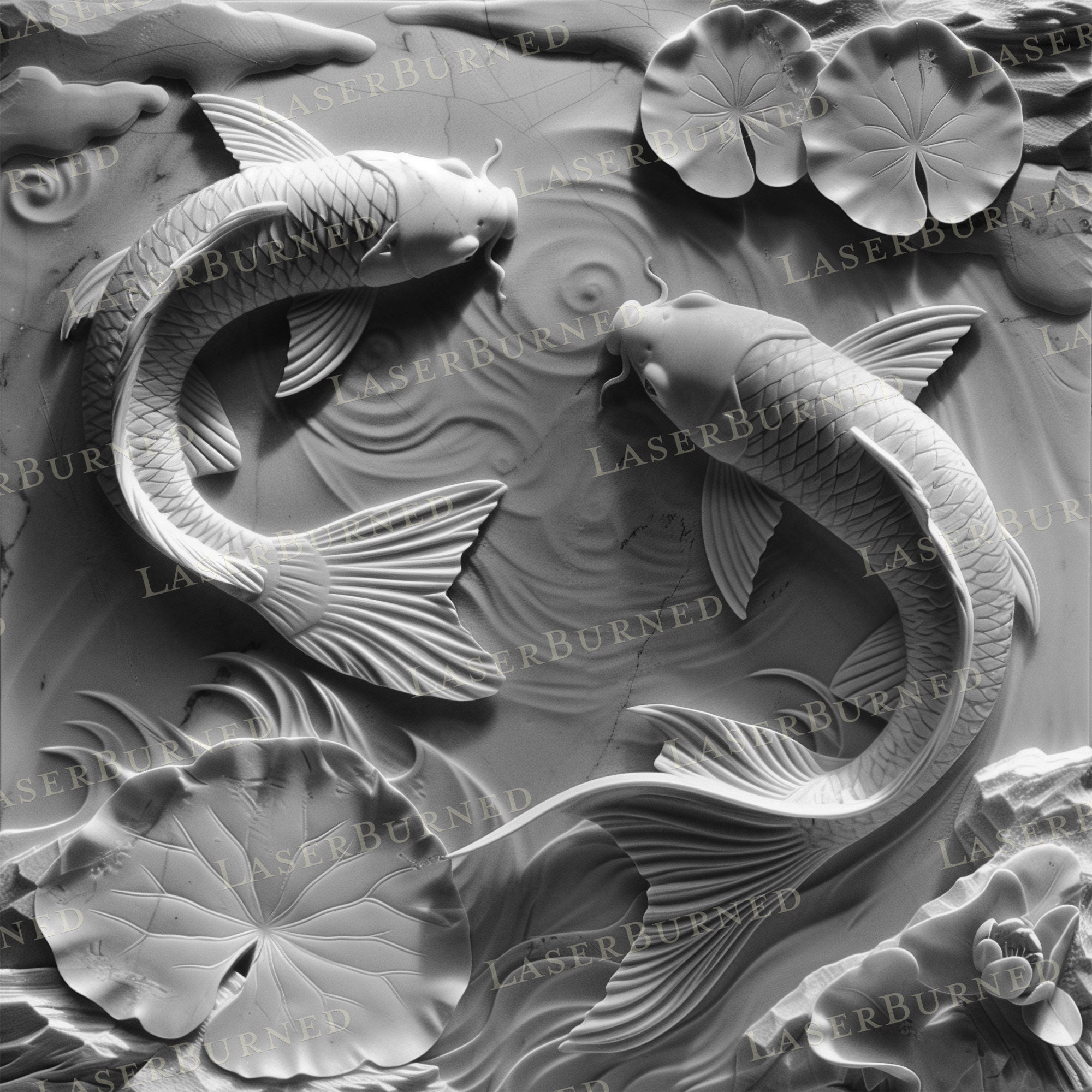 Laser Engrave PNG of Koi Fish in a Koi Pond | 3D Illusion Laser Burn ...