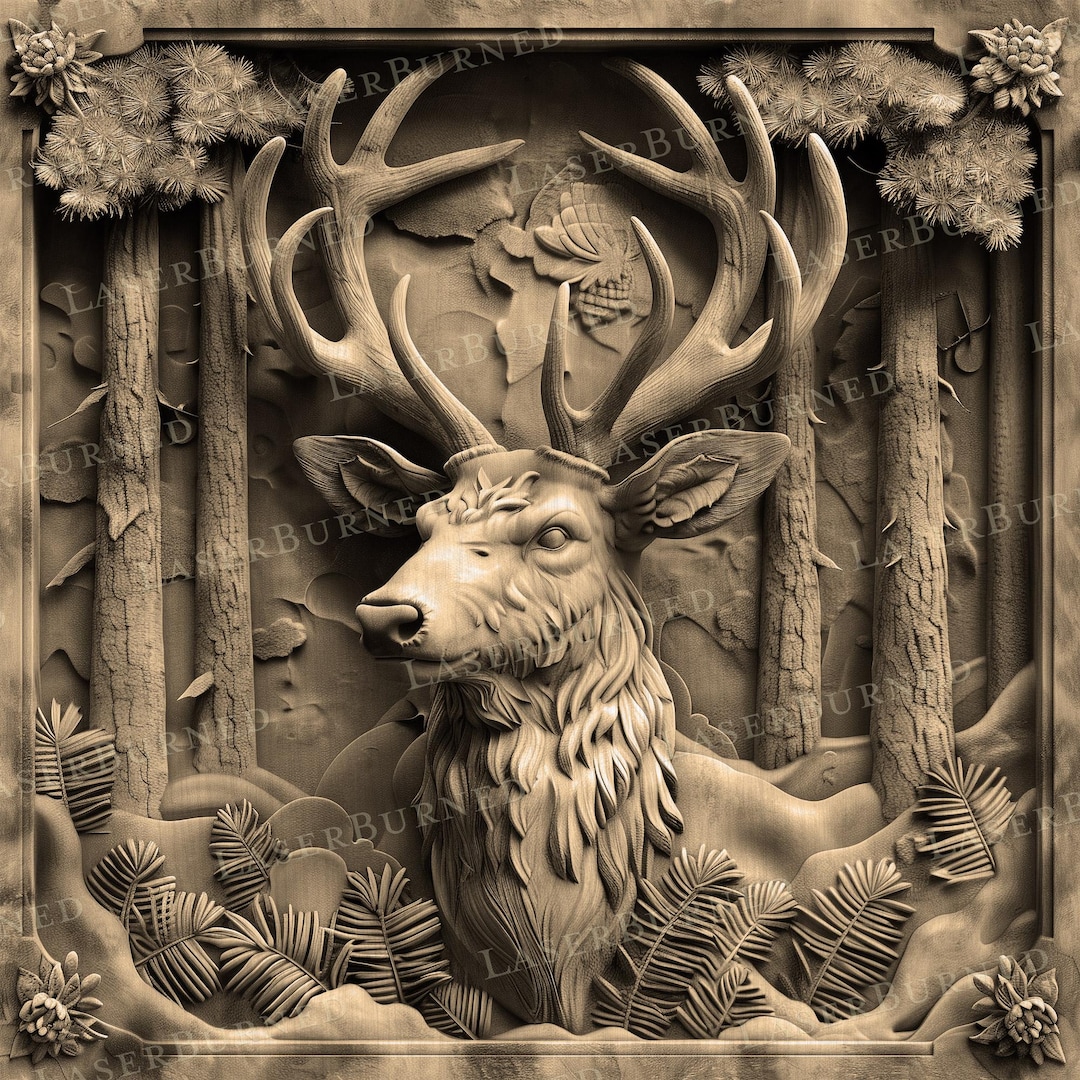 Laser Engrave PNG of a Stag Buck in the Forest | 3D Illusion Burn ...