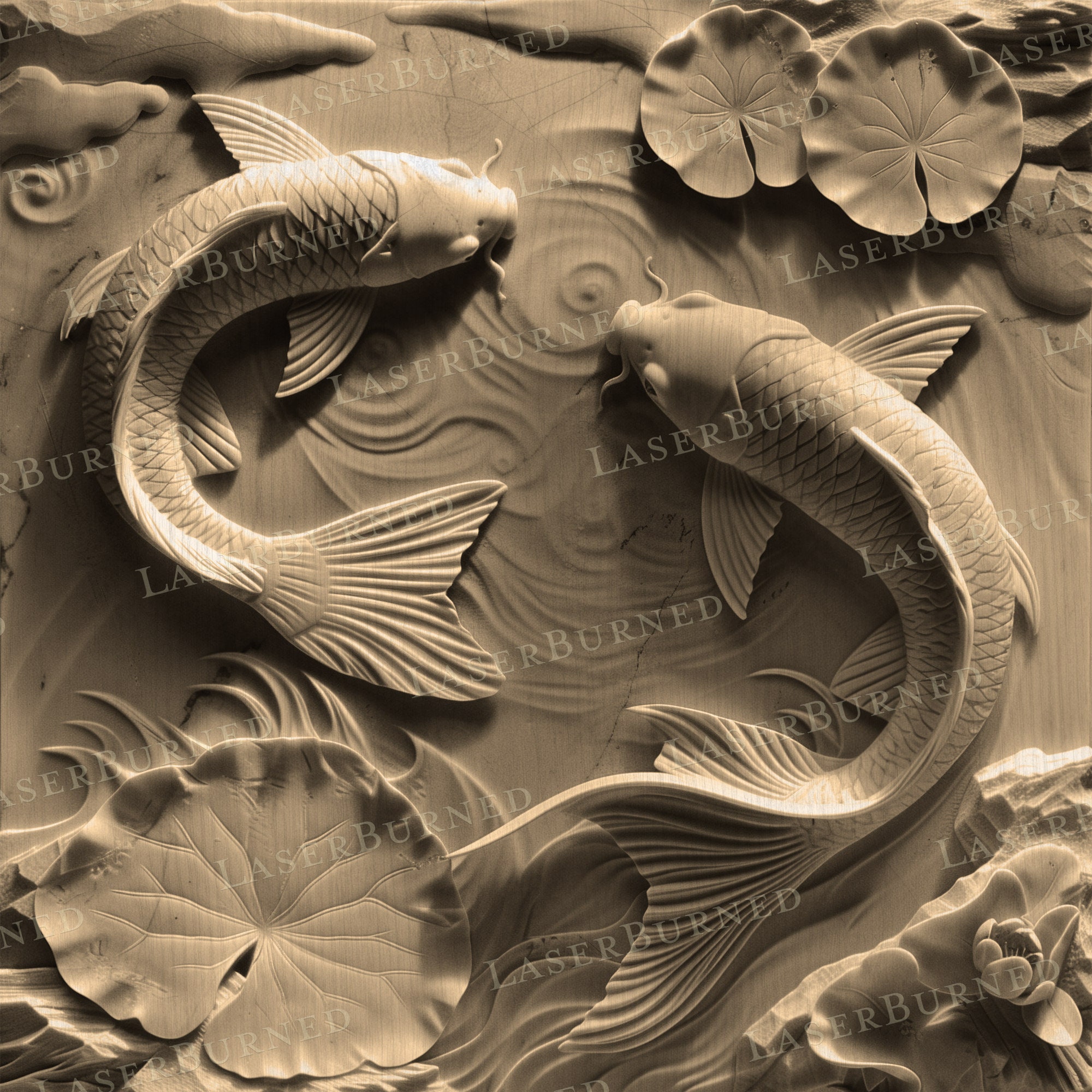 Laser Engrave PNG of Koi Fish in a Koi Pond | 3D Illusion Laser Burn ...