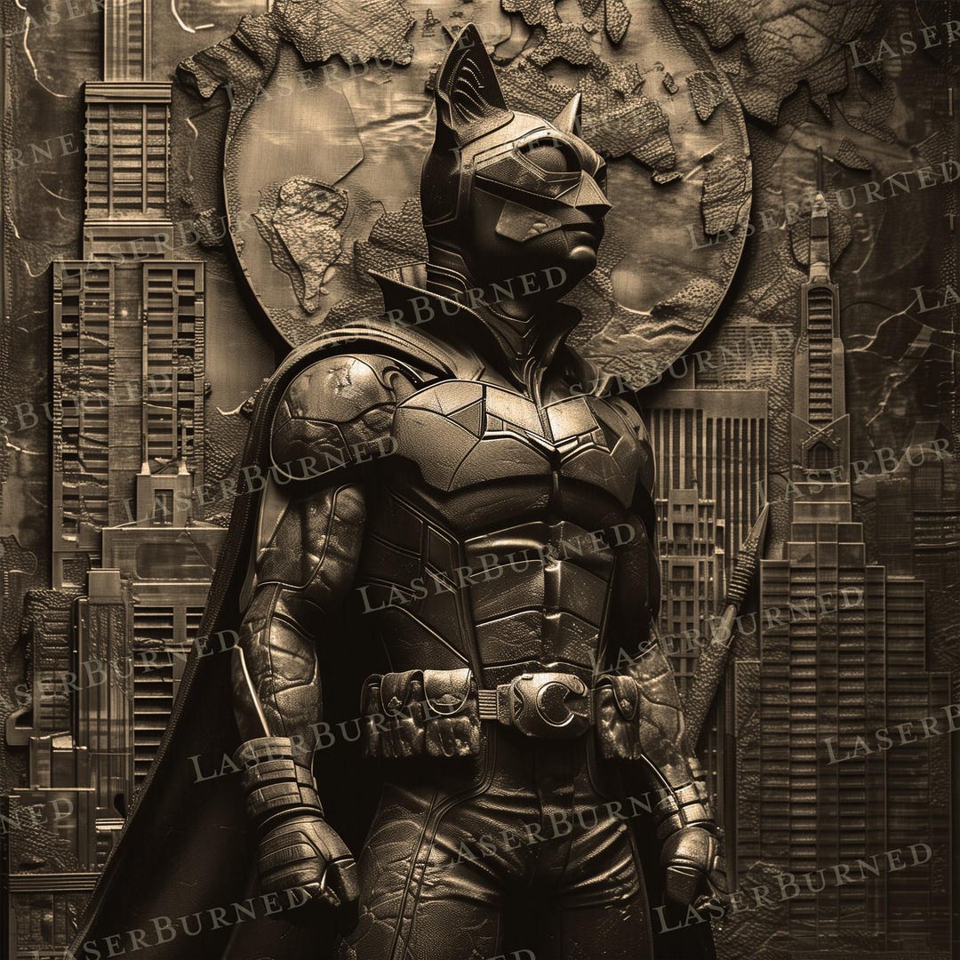 Laser Engrave PNG of a Catman Superhero | 3D Illusion Burn | Digital Files for Illustrator ...
