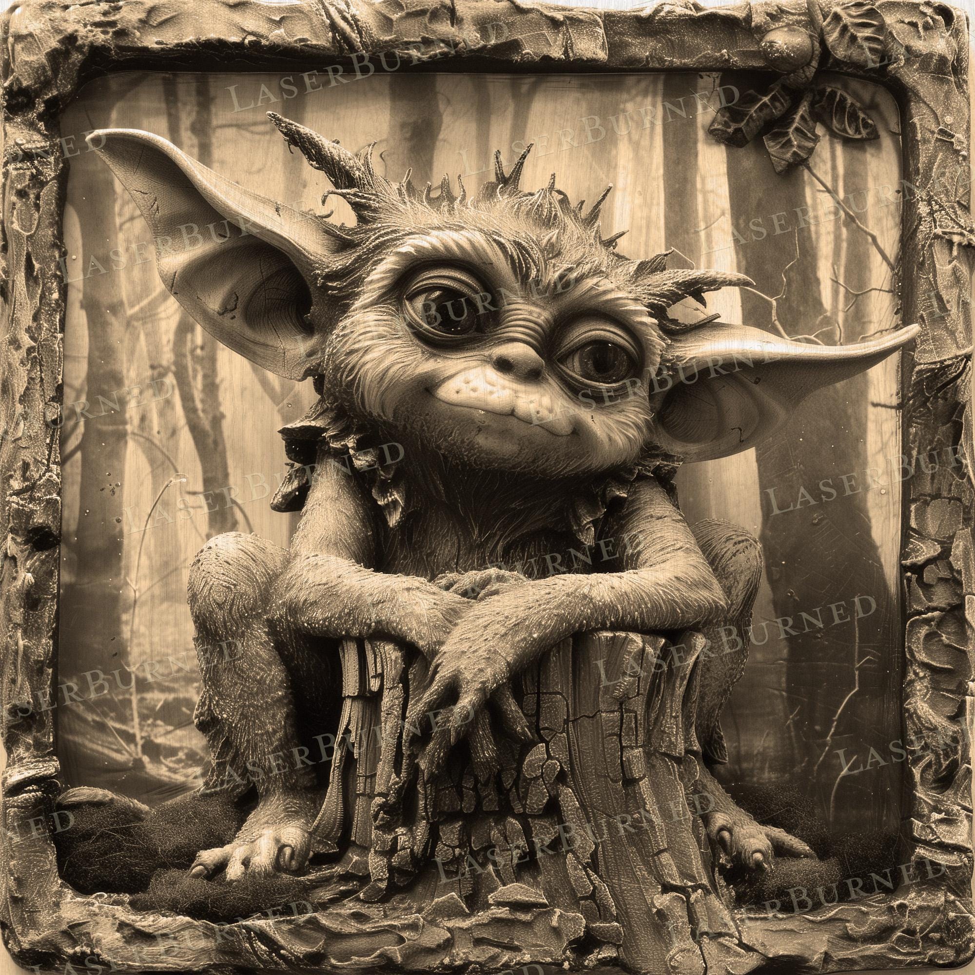 Laser Engrave PNG of a Friendly Gremlin in the Forest | 3D Illusion ...