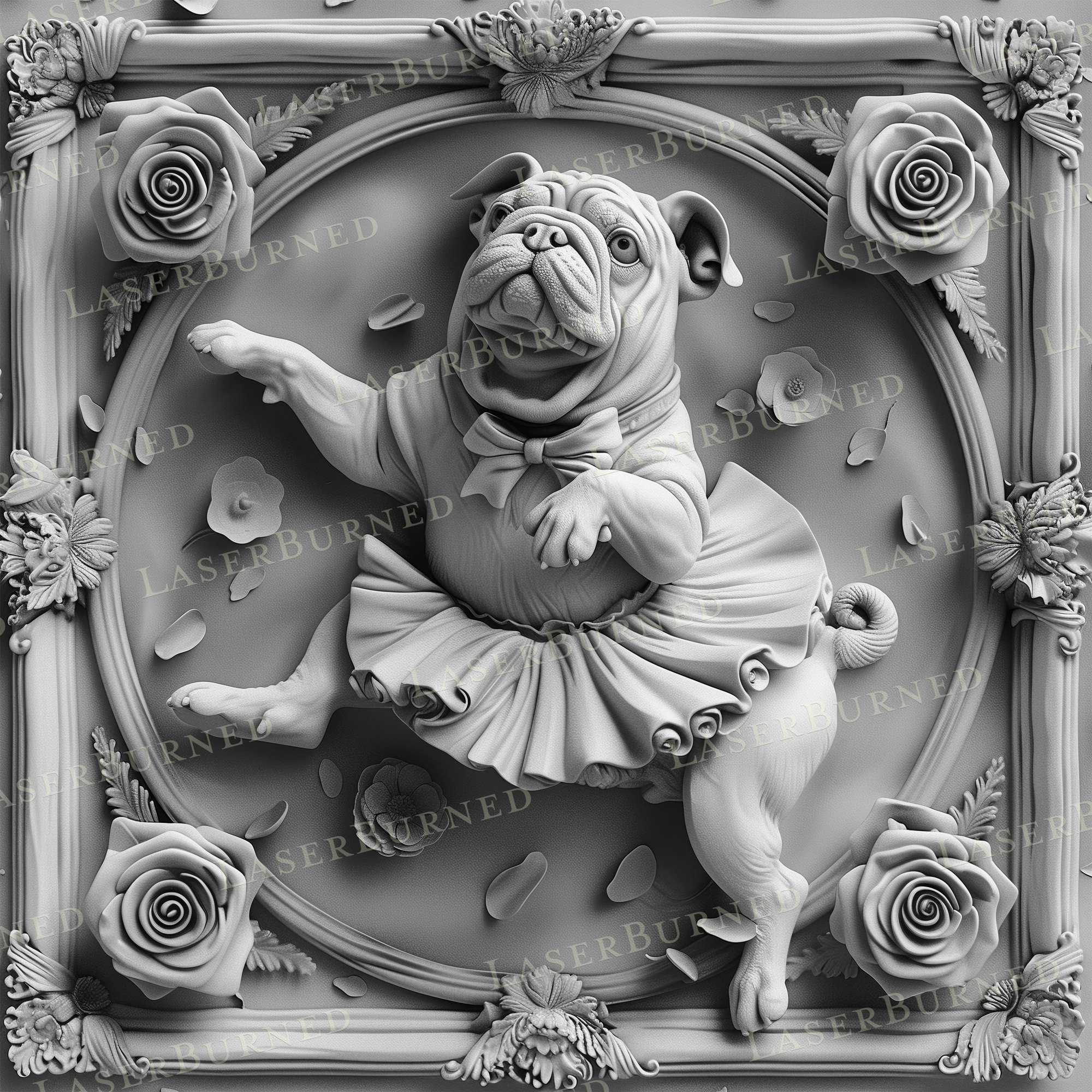 Laser Engrave PNG of a Bulldog Ballerina | 3D Illusion Burn | Digital ...