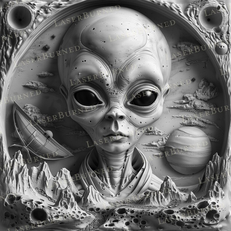 Laser Engrave PNG of an Alien With Planetary Background 3D Illusion ...
