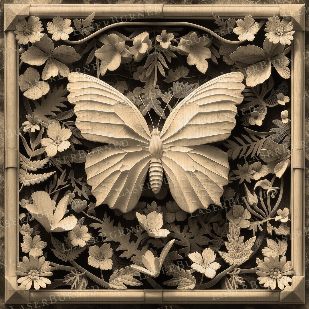 Laser Engrave PNG of Butterfly With a Floral Backdrop | 3D Illusion ...