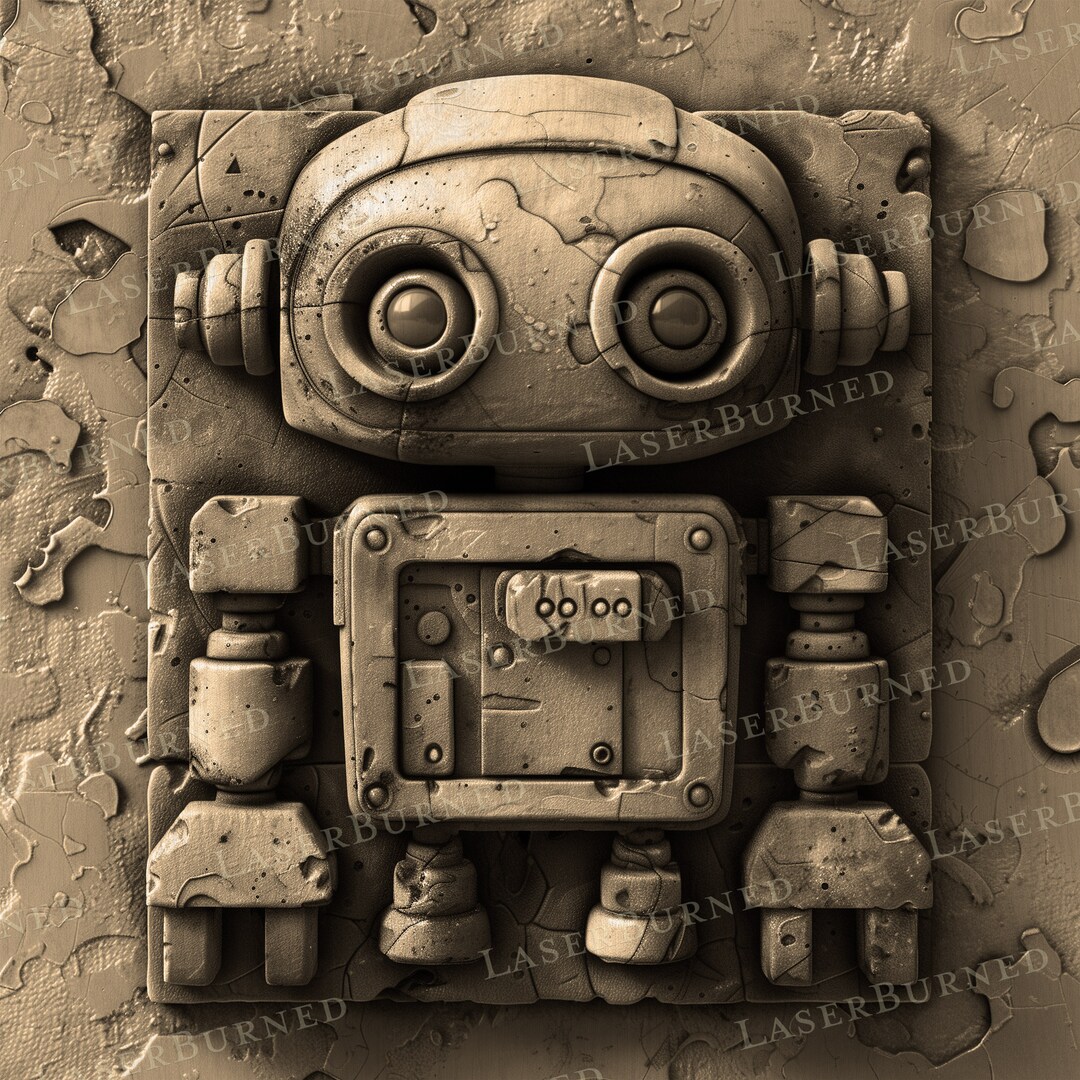 Laser Engrave PNG of a Cute Little Robot | 3D Illusion Burn | Digital ...