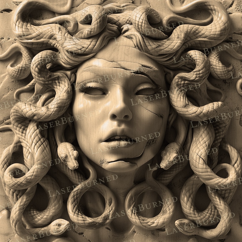 Laser Engrave PNG of a Snake Haired Medusa | 3D Illusion Burn | Digital ...