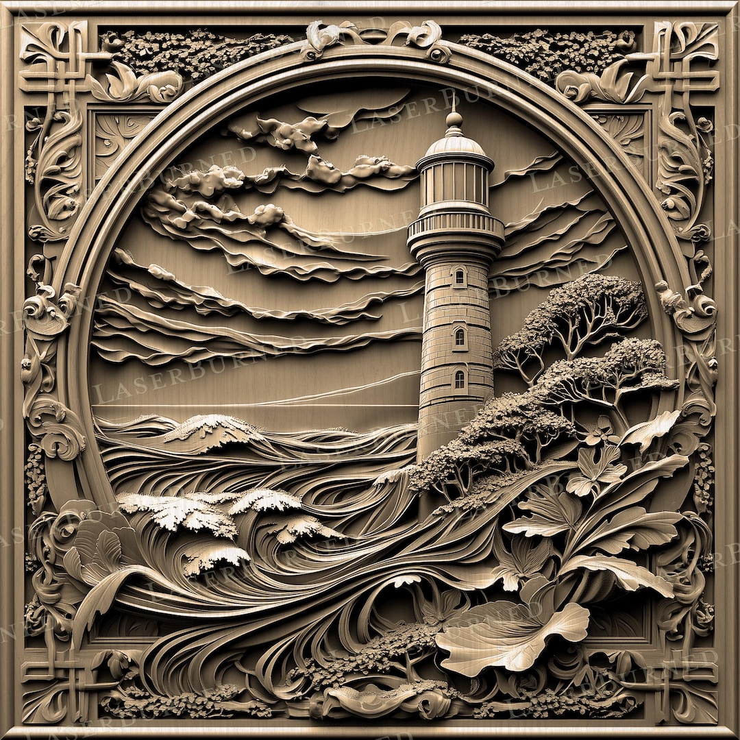 Laser Engrave PNG of a Whimsical Lighthouse on the Sea | 3D Illusion ...