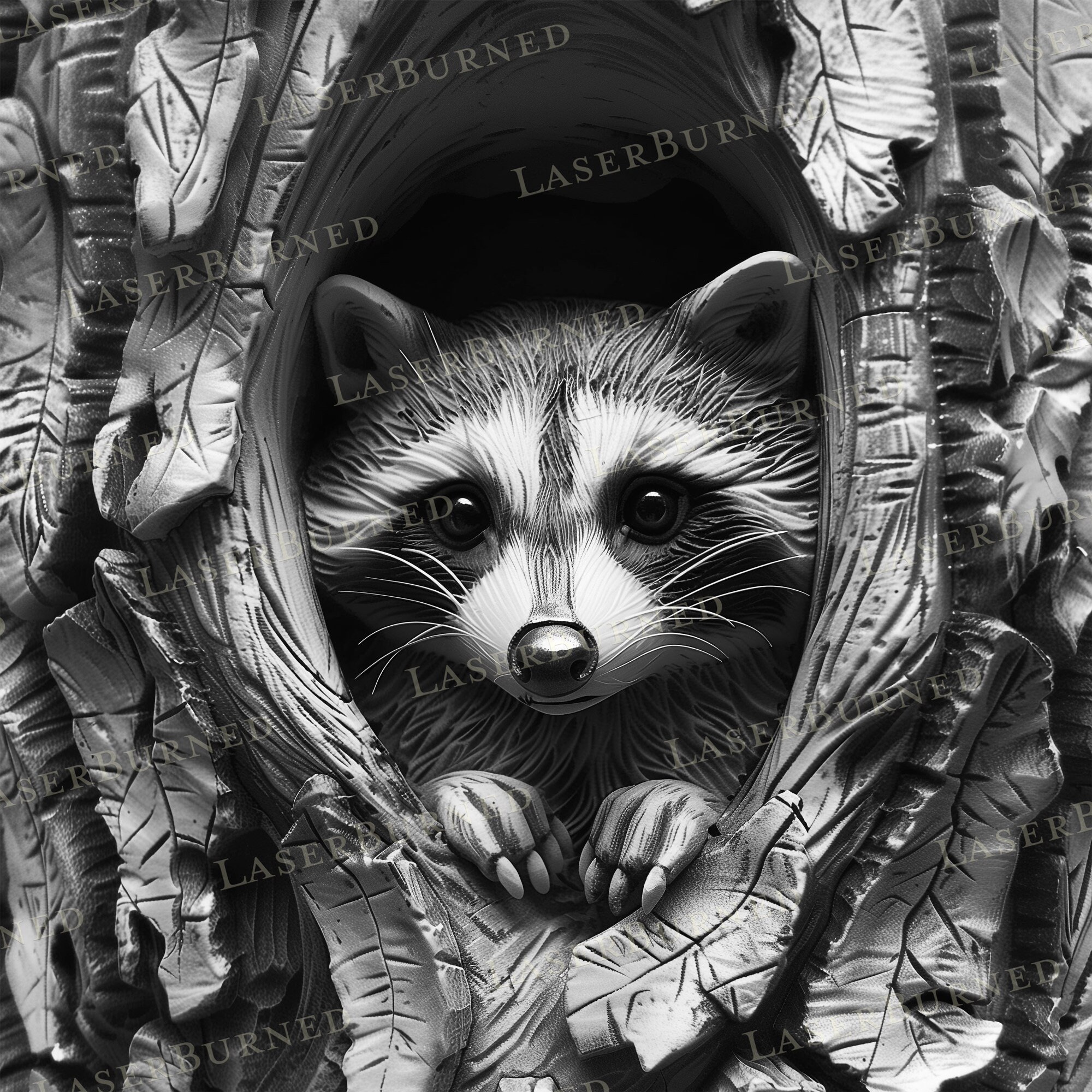 Laser Engrave PNG of a Racoon in a Tree | 3D Illusion Burn | Digital ...