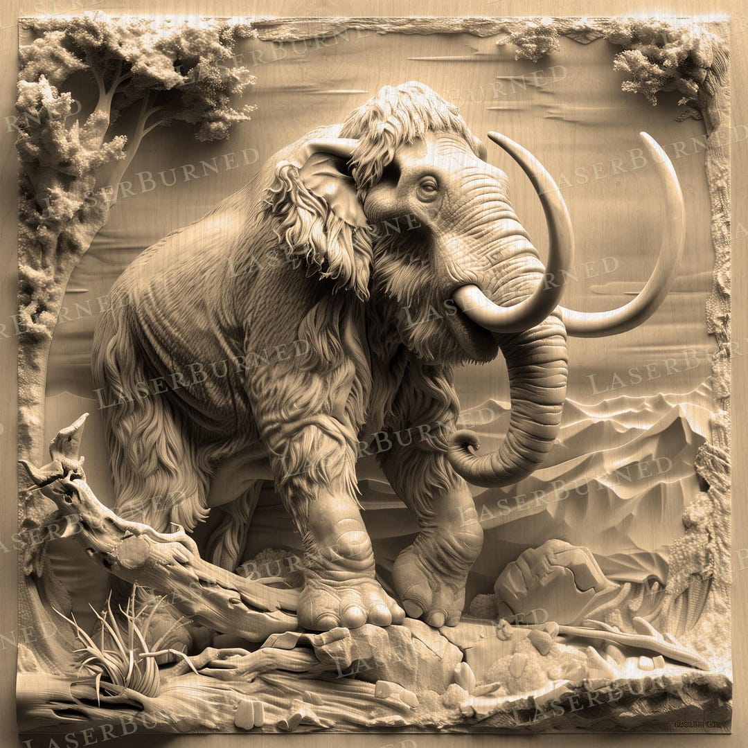Laser Engrave PNG of a Prehistoric Wooly Mammoth | 3D Illusion Burn ...