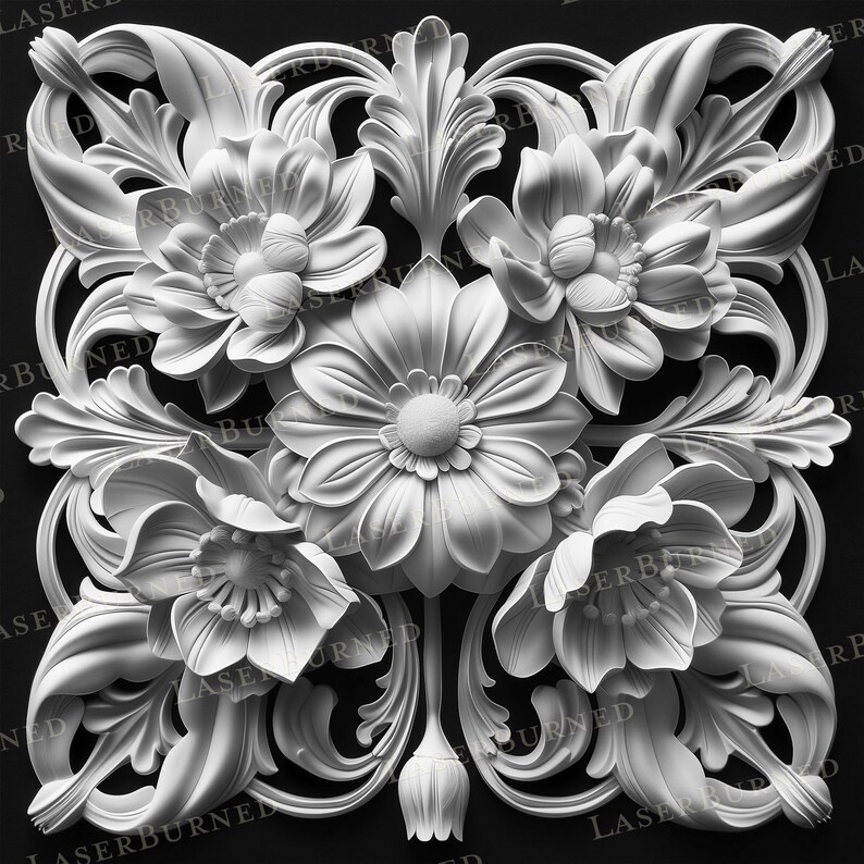 Laser Engrave PNG of a Floral Pattern | 3D Illusion Burn | Digital ...