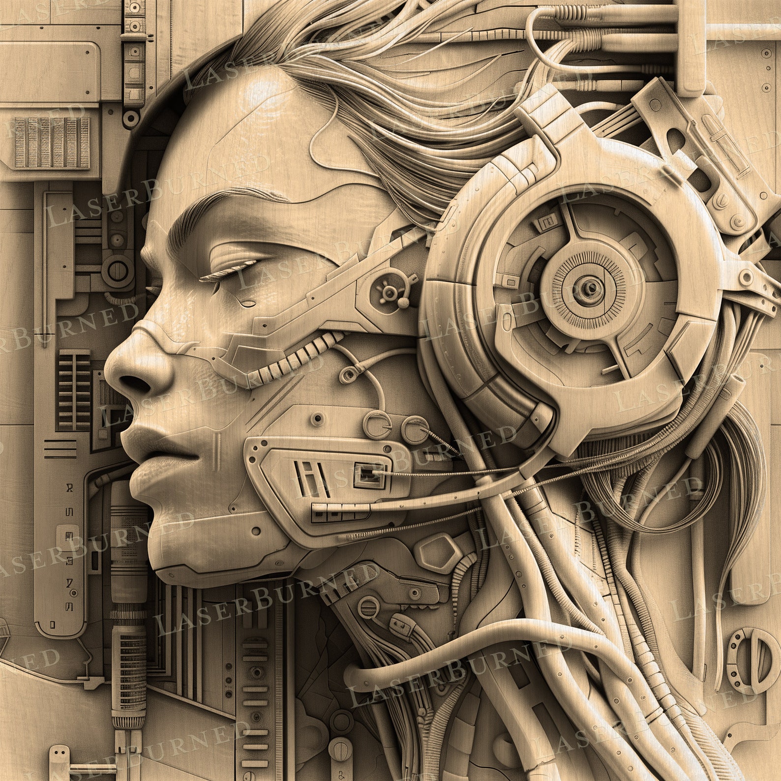 Laser Engrave PNG of a Cyborg Woman | Female Robot | 3D Illusion Burn ...
