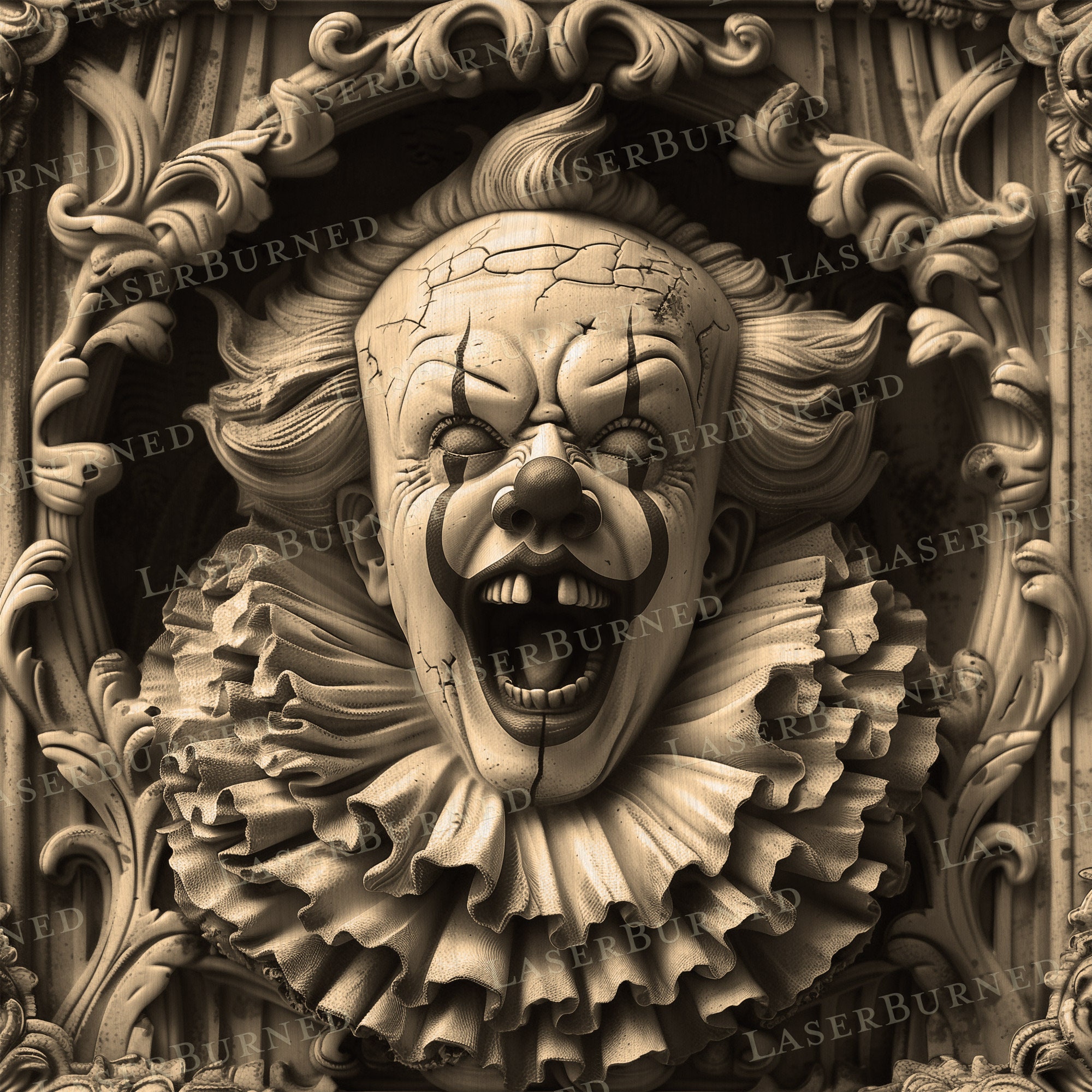 Laser Engrave PNG of a Psychotic Killer Clown | 3D Illusion Burn ...