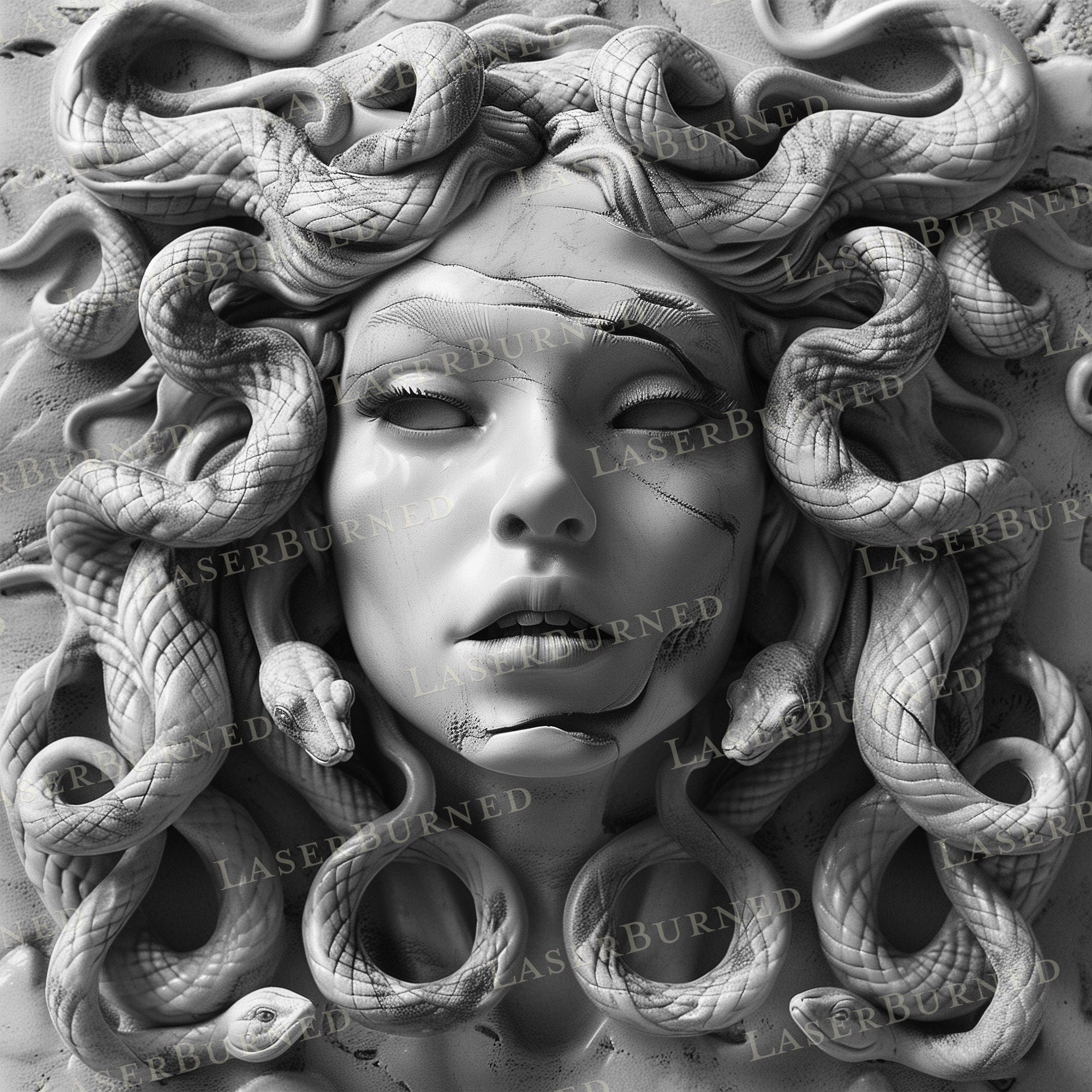 Laser Engrave PNG of a Snake Haired Medusa | 3D Illusion Burn | Digital ...