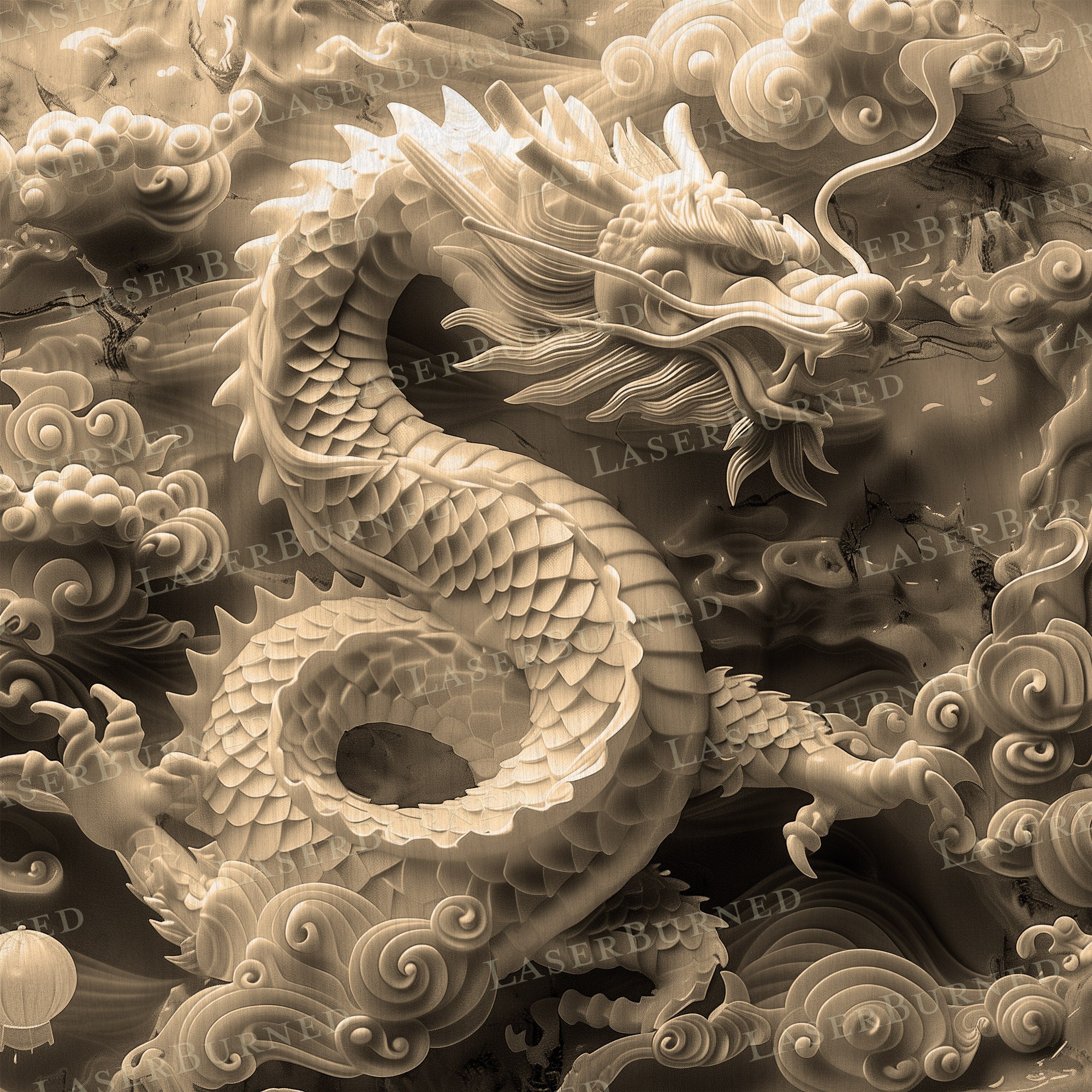 Laser Engrave PNG of a Chinese Dragon | 3D Illusion Burn | Digital ...