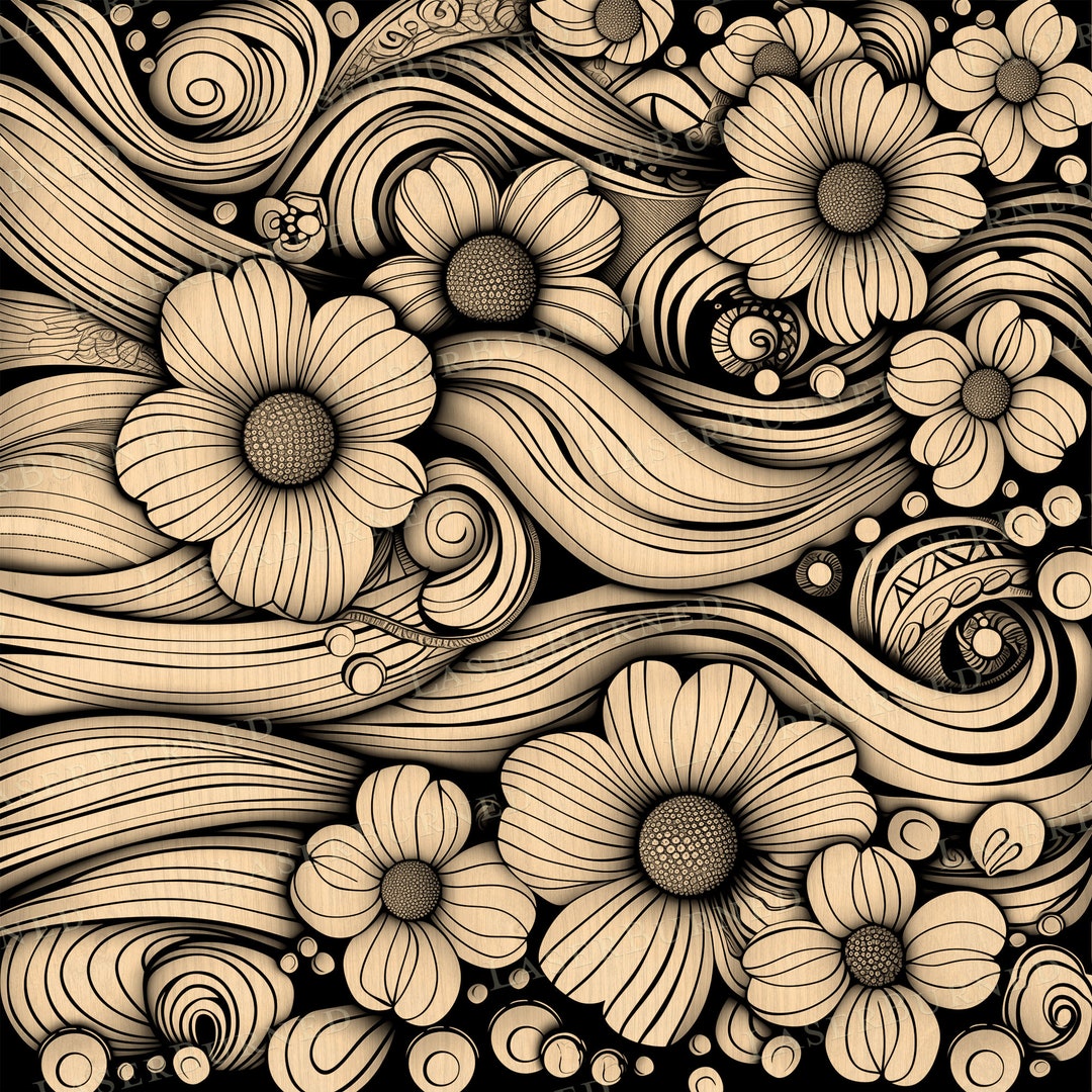 Laser Engrave PNG of a Tangle Flower Pattern | 3D Illusion Burn ...