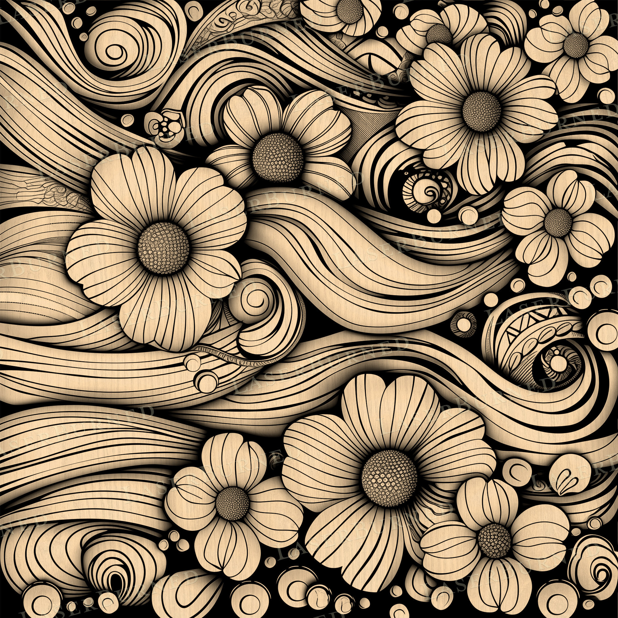 Laser Engrave PNG of a Tangle Flower Pattern | 3D Illusion Burn ...
