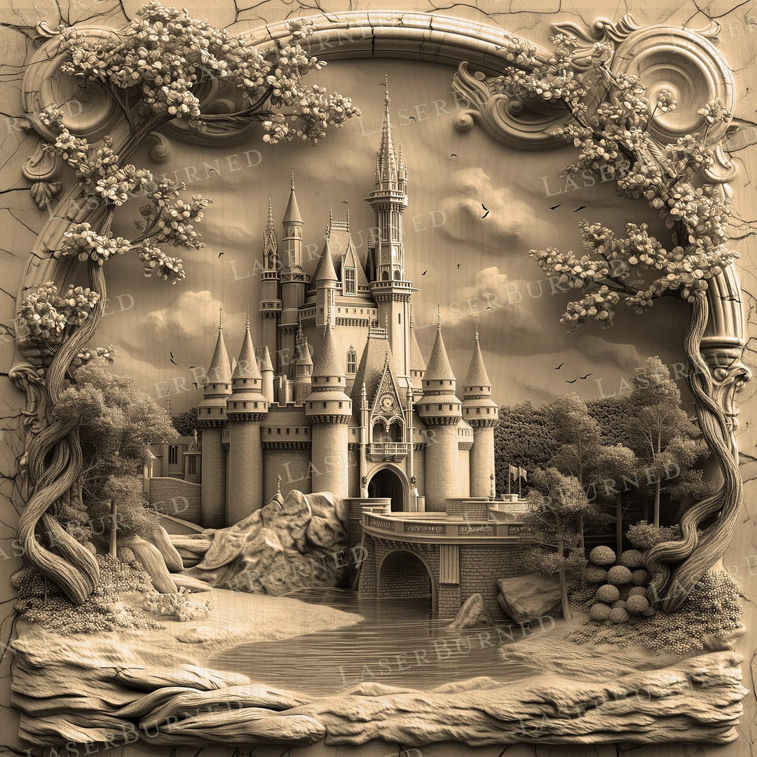 Laser Engrave PNG of a Fairy Tale Princess Castle | 3D Illusion Burn ...