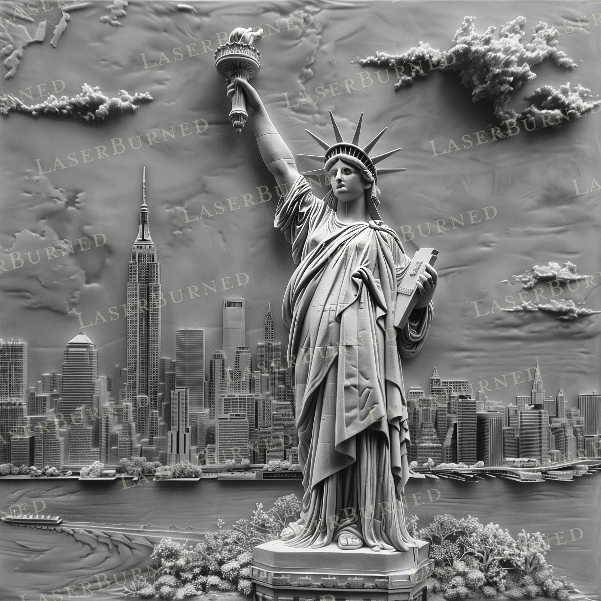 Laser Engrave PNG of the Statue of Liberty in New York | 3D Illusion ...