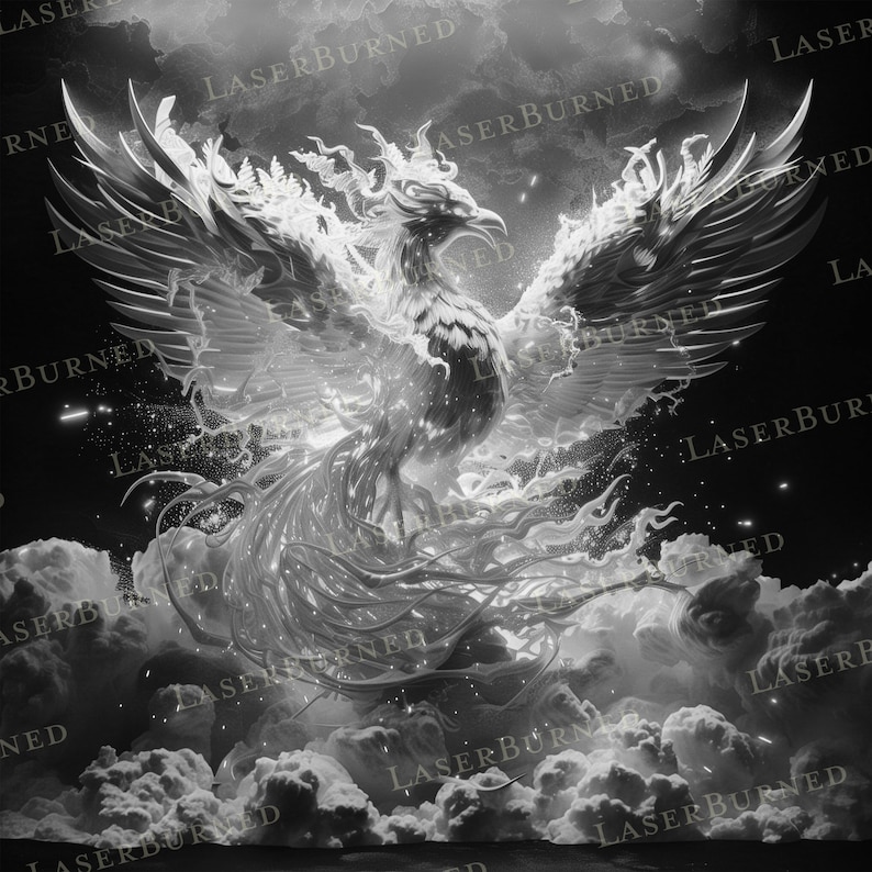 Laser Engrave PNG of a Phoenix Rising | 3D Illusion Burn | Digital ...