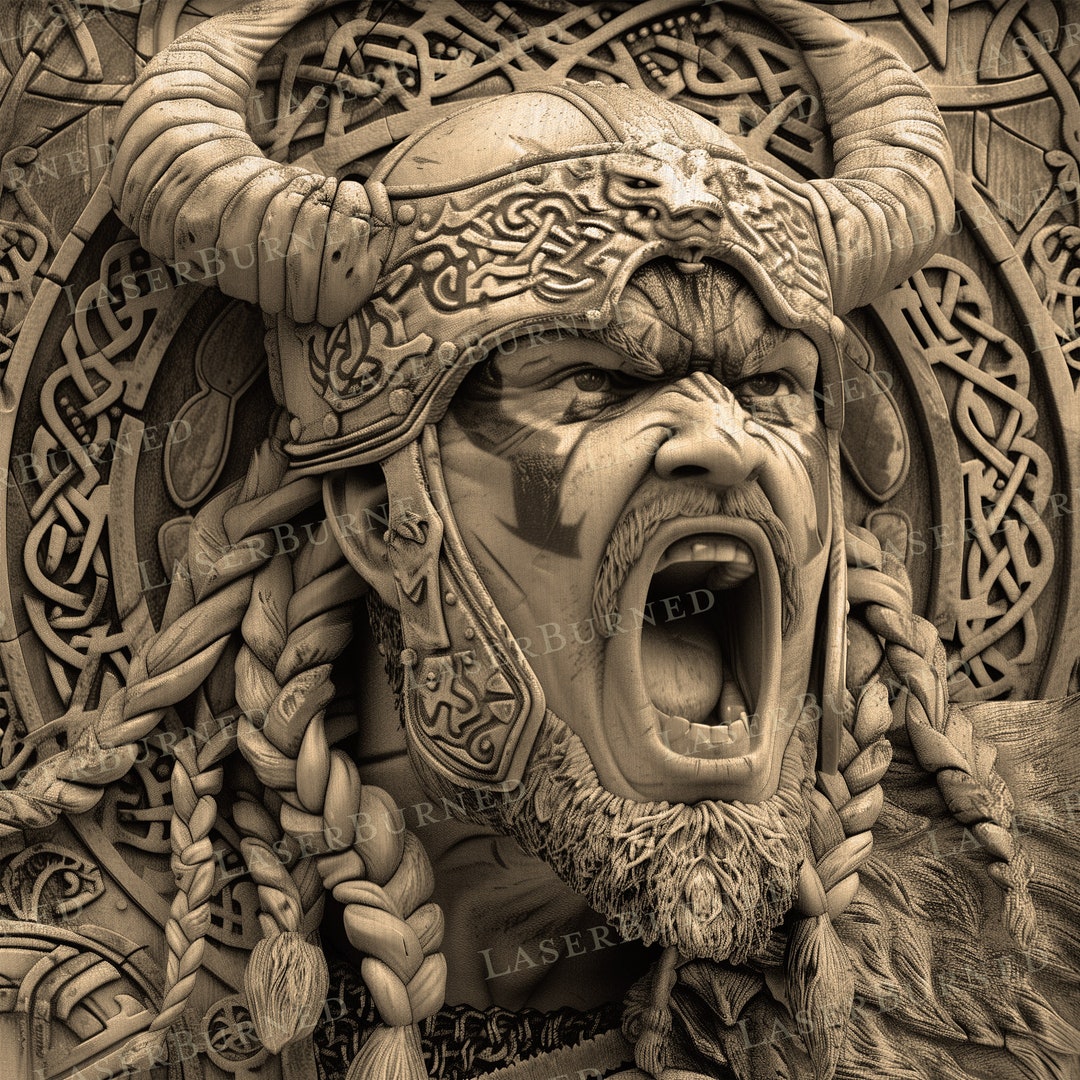 Laser Engrave PNG of Roaring Viking Warrior | 3D Illusion Burn ...