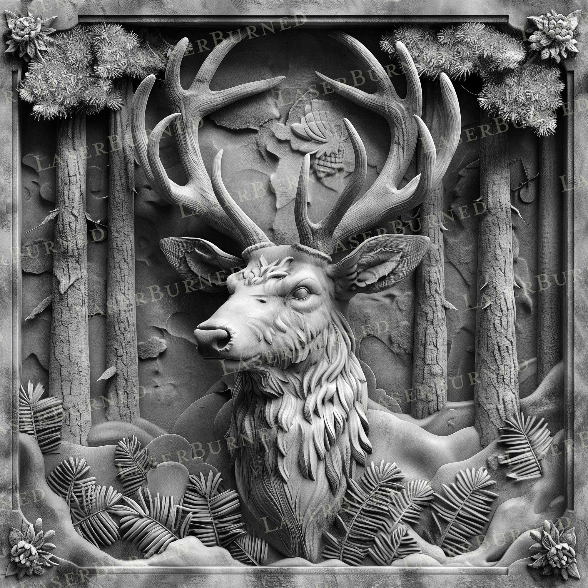 Laser Engrave PNG of a Stag Buck in the Forest | 3D Illusion Burn ...