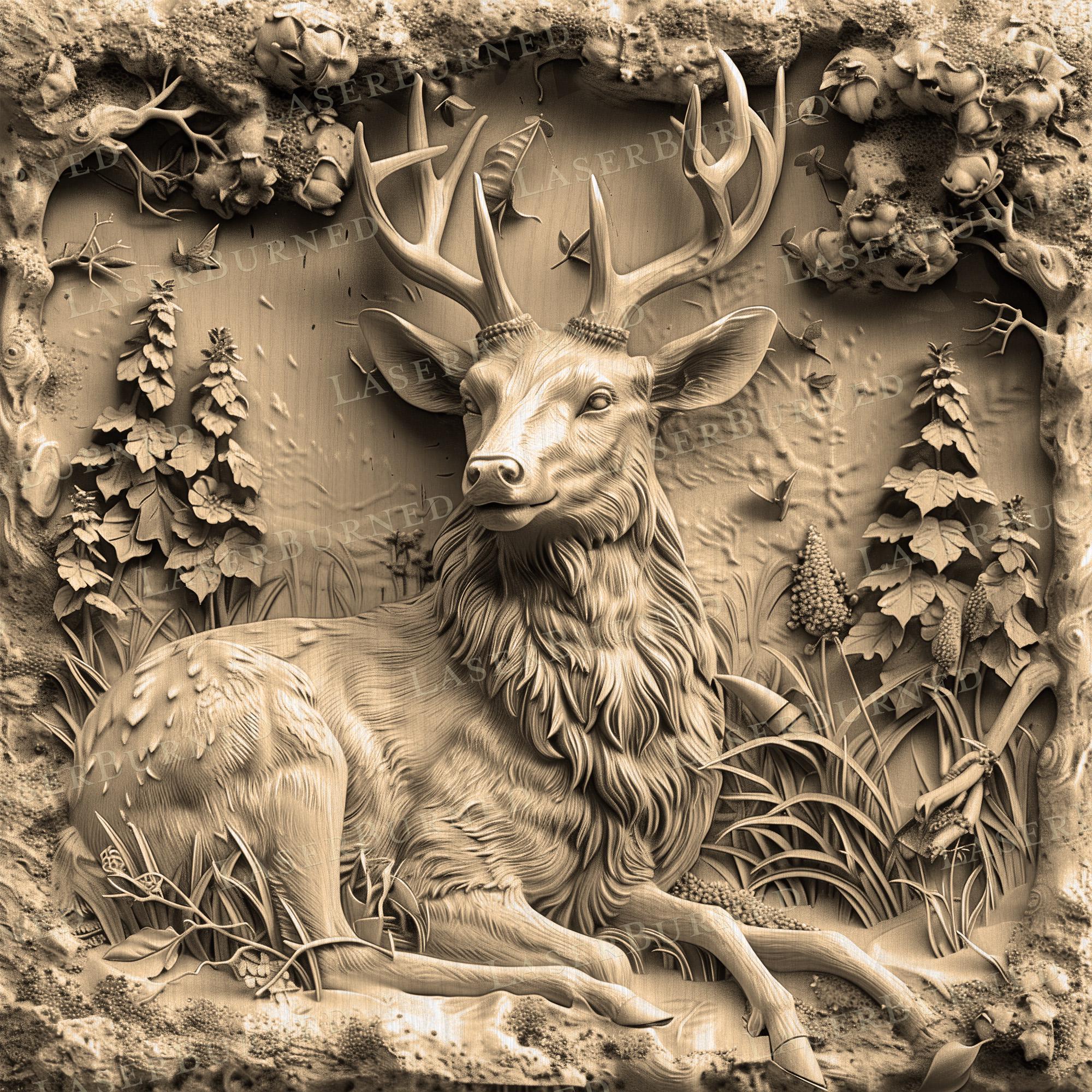 Laser Engrave PNG of a Regal Buck Lying Down in Meadow | 3D Illusion ...
