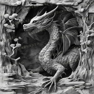 Laser Engrave PNG of a Dragon in a Cave 3D Illusion Burn Digital Files ...