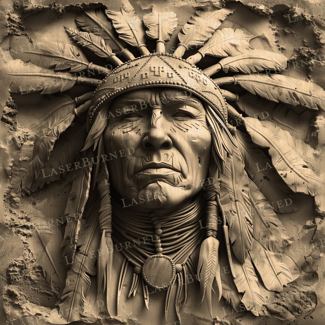 Laser Engrave PNG of a Native American Indian Chief With Headdress | 3D ...