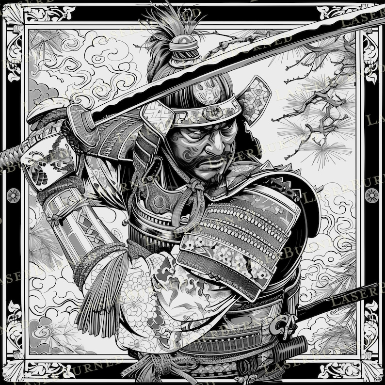 Laser Engrave PNG of a Samurai Warrior | 3D Illusion Burn | Digital ...