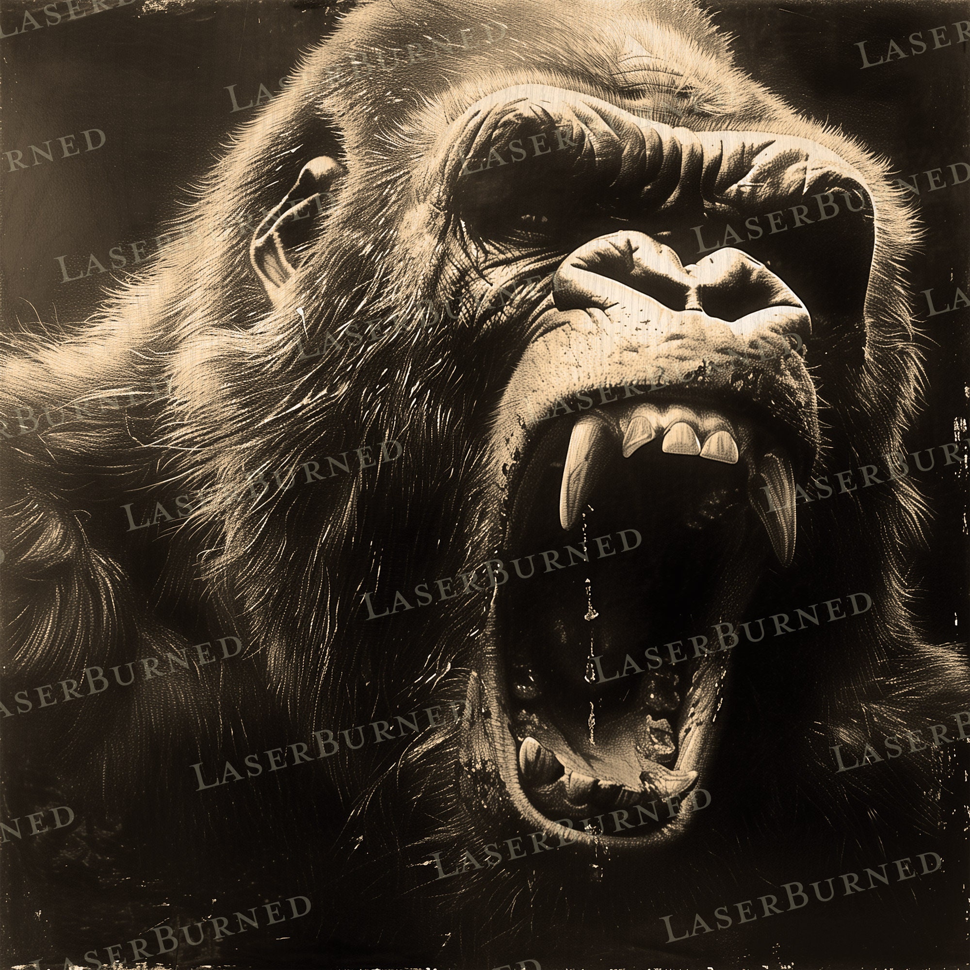 Laser Engrave PNG of a Roaring Ape | 3D Illusion Burn | Digital Files ...