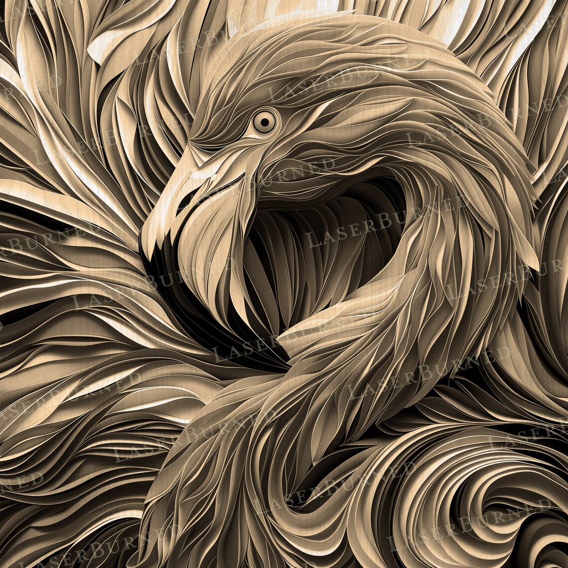 Laser Engrave PNG of a Paper Flamingo | 3D Illusion Burn | Digital ...