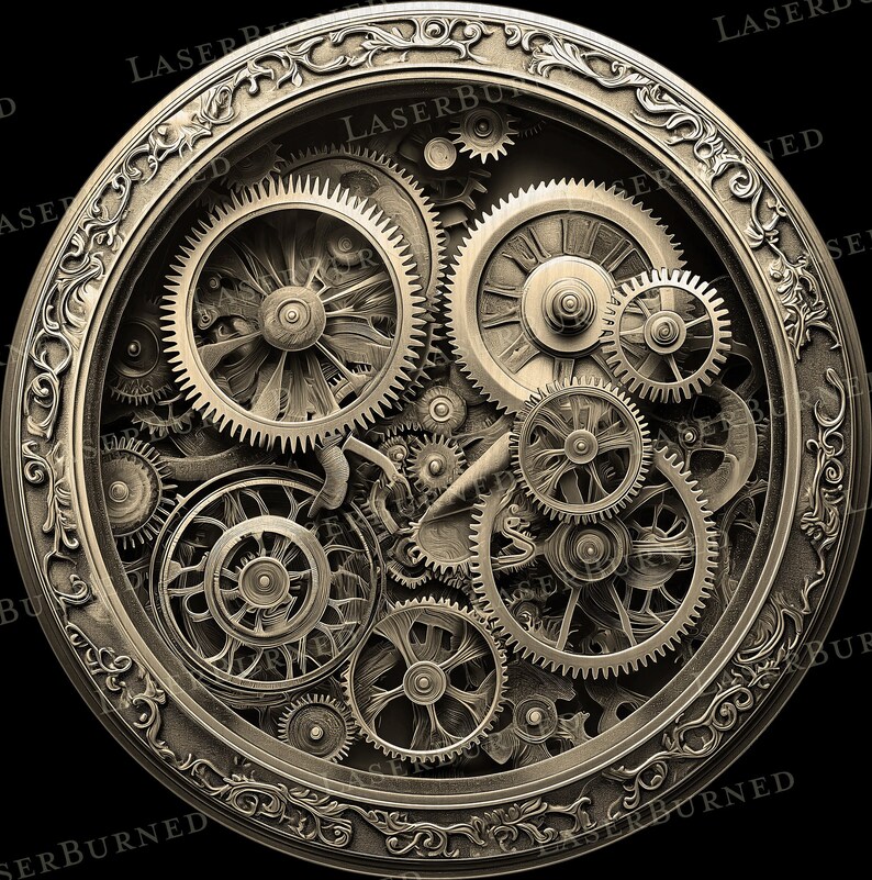 Laser Engrave PNG of a Gears in a Pocket Watch | 3D Illusion Burn ...