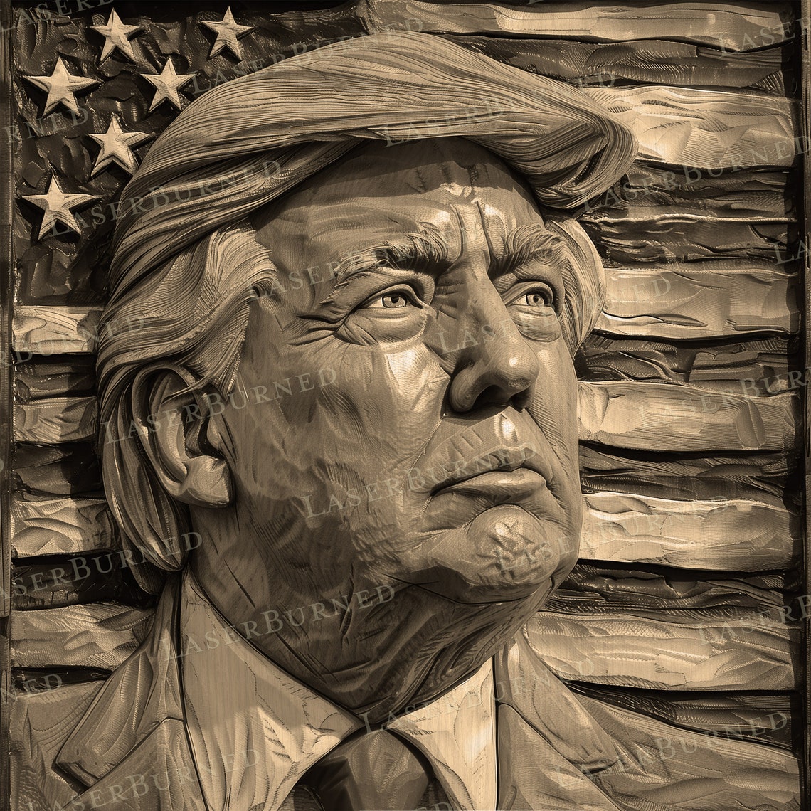 Laser Engrave PNG of President Trump With American Flag | 3D Illusion ...