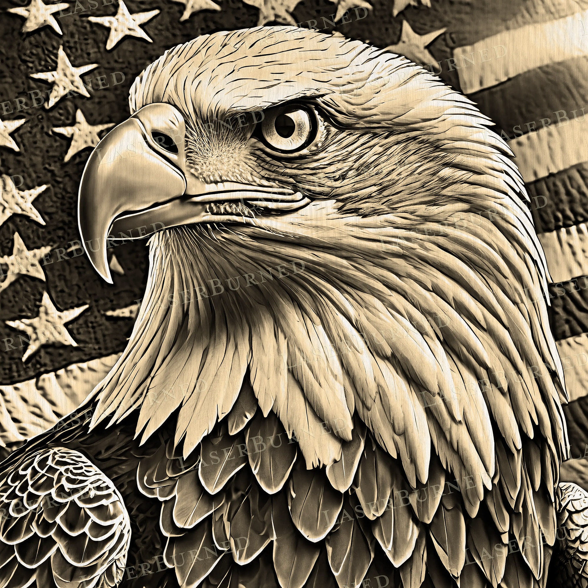 Laser Engrave PNG of a Bald Eagle With an American Flag Backdrop 3D ...