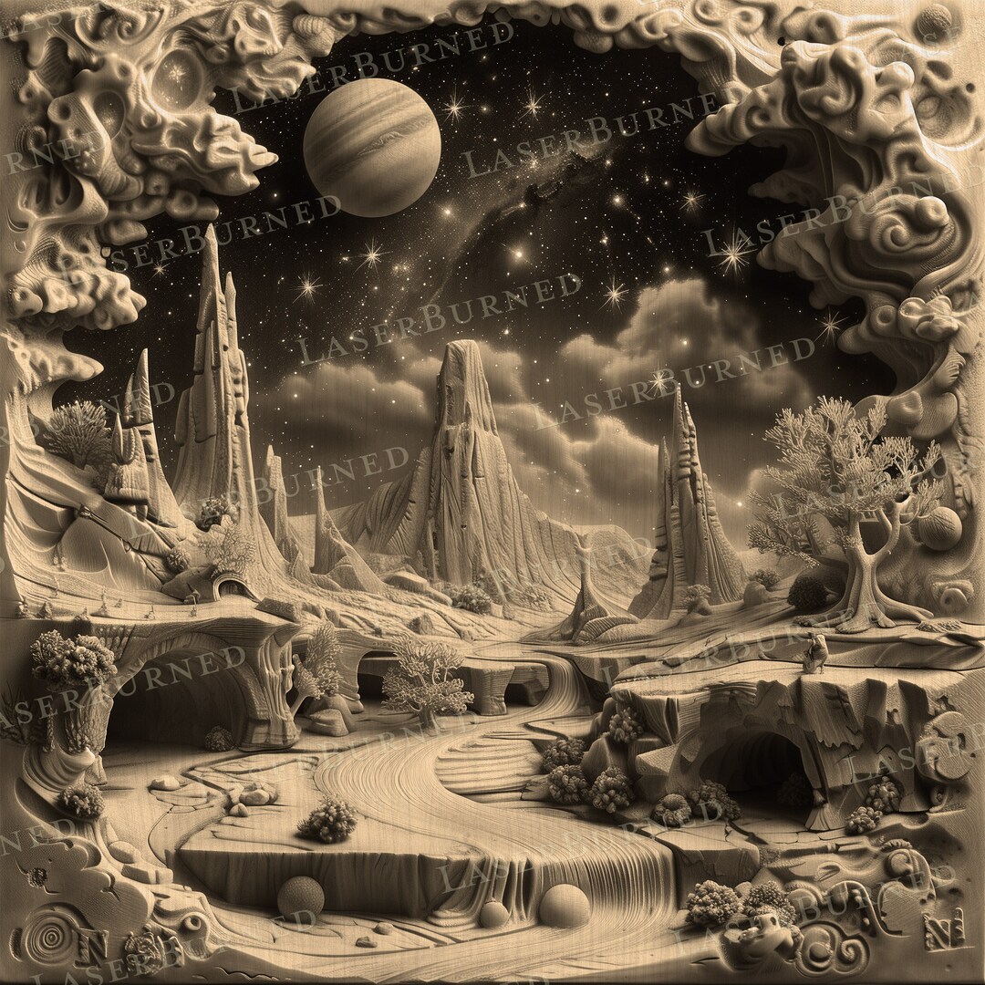 Laser Engrave PNG of an Alien Landscape | 3D Illusion Burn | Digital ...