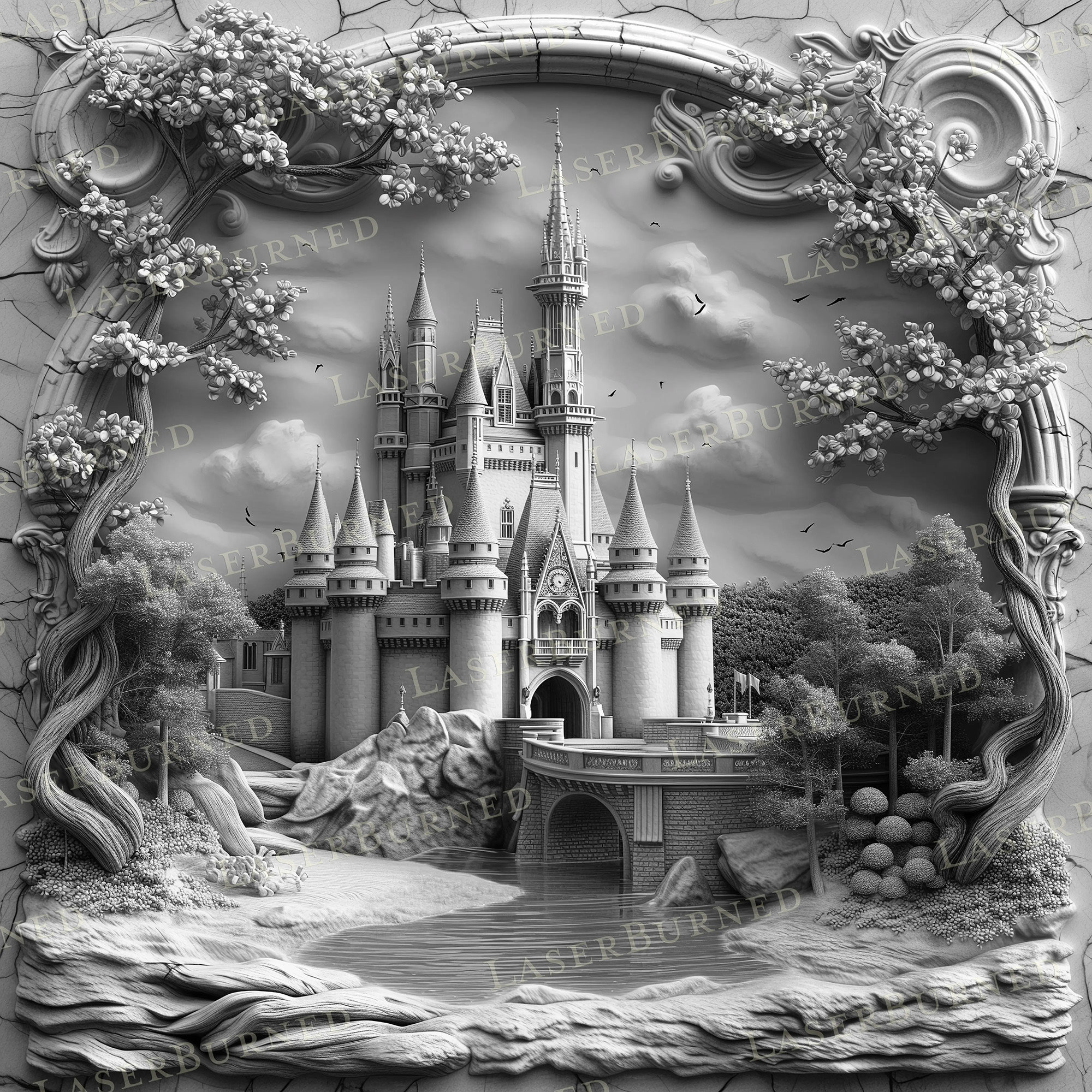Laser Engrave PNG of a Fairy Tale Princess Castle | 3D Illusion Burn ...