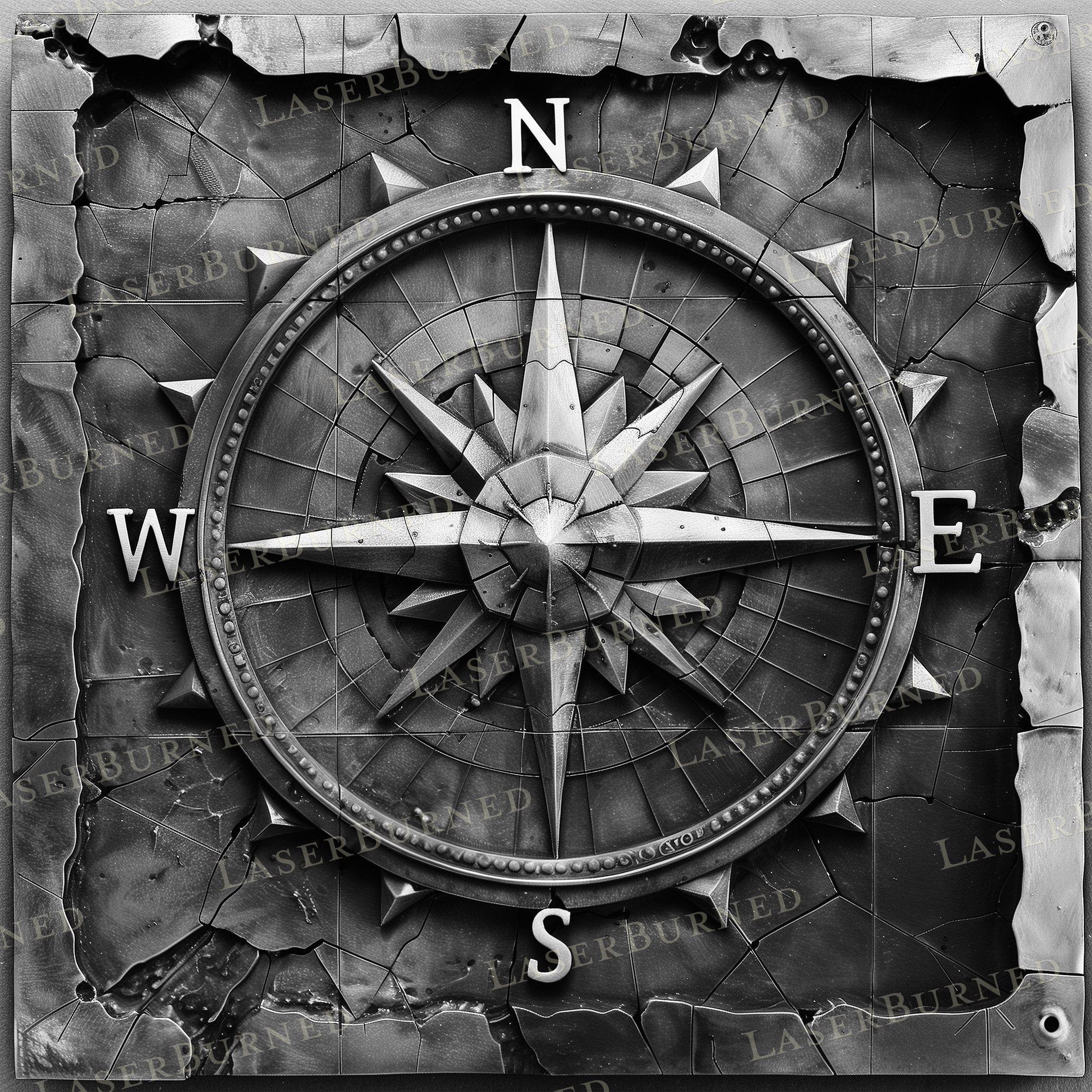 Laser Engrave PNG of a Compass With Map Background | 3D Illusion Burn ...