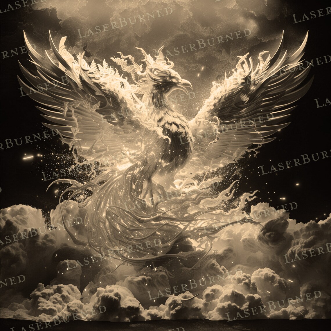 Laser Engrave PNG of a Phoenix Rising | 3D Illusion Burn | Digital ...